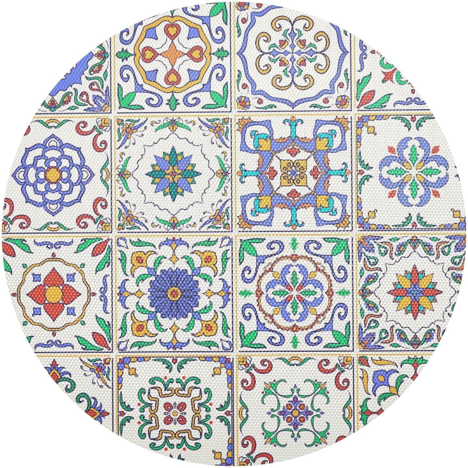 Mexican Talavera Tiles Style Round Placemat Set of 6, Non-Slip Heat ...
