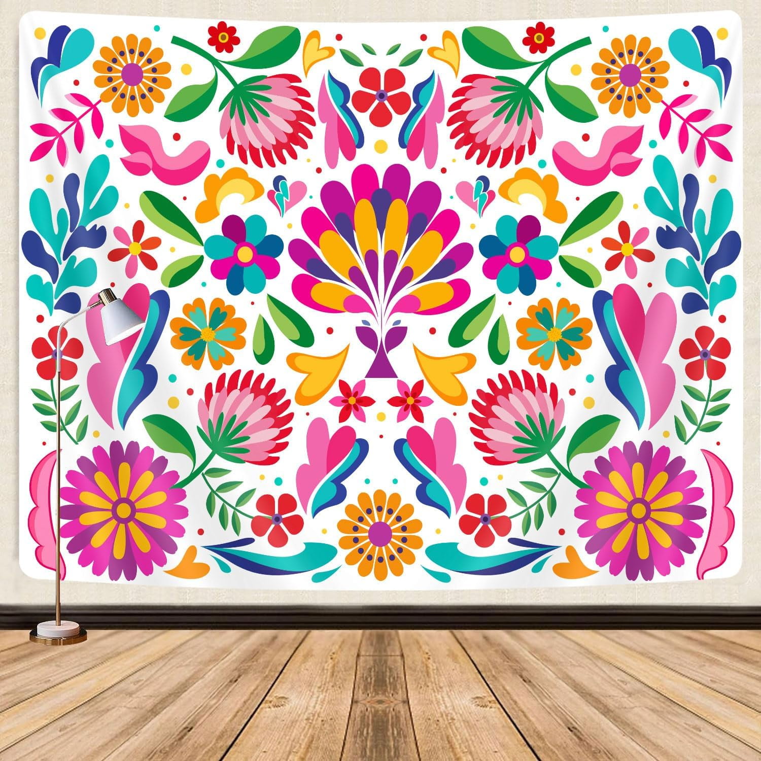Mexican Tapestry, Cute Bright Colorful Ethnic Floral Birds Butterfly ...