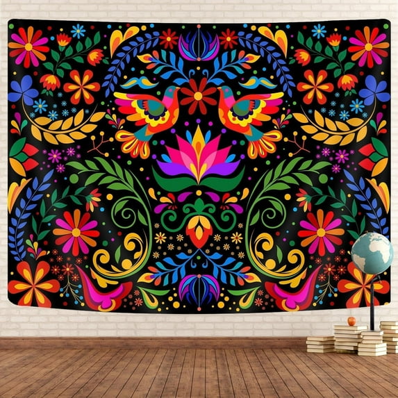 Mexican Tapestry, Cute Bright Colorful Ethnic Floral Birds Butterfly ...