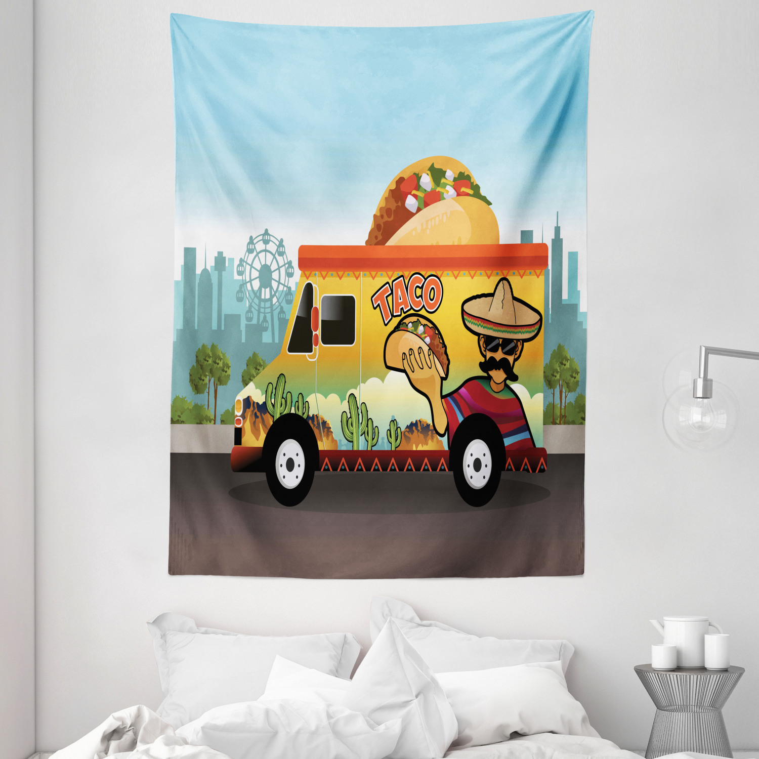 Mexican Tapestry, Taco Truck on the Road in City Delivery Fast Food ...