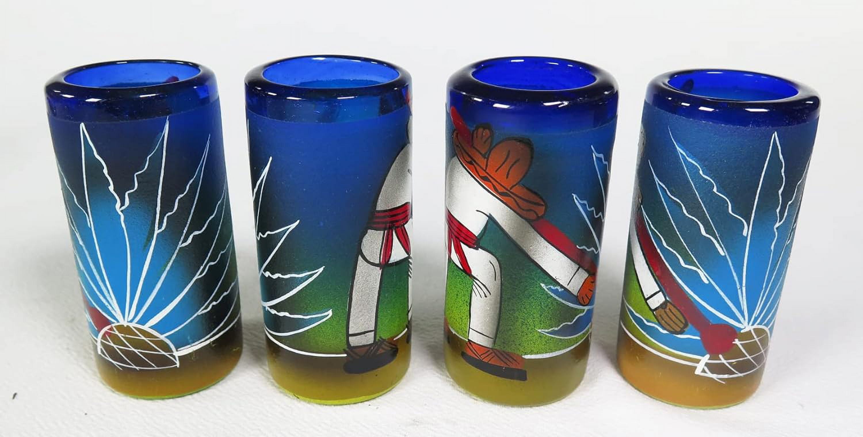 Mexican Tequila Glasses with Tequila Making Scene, Jimador with Blue ...