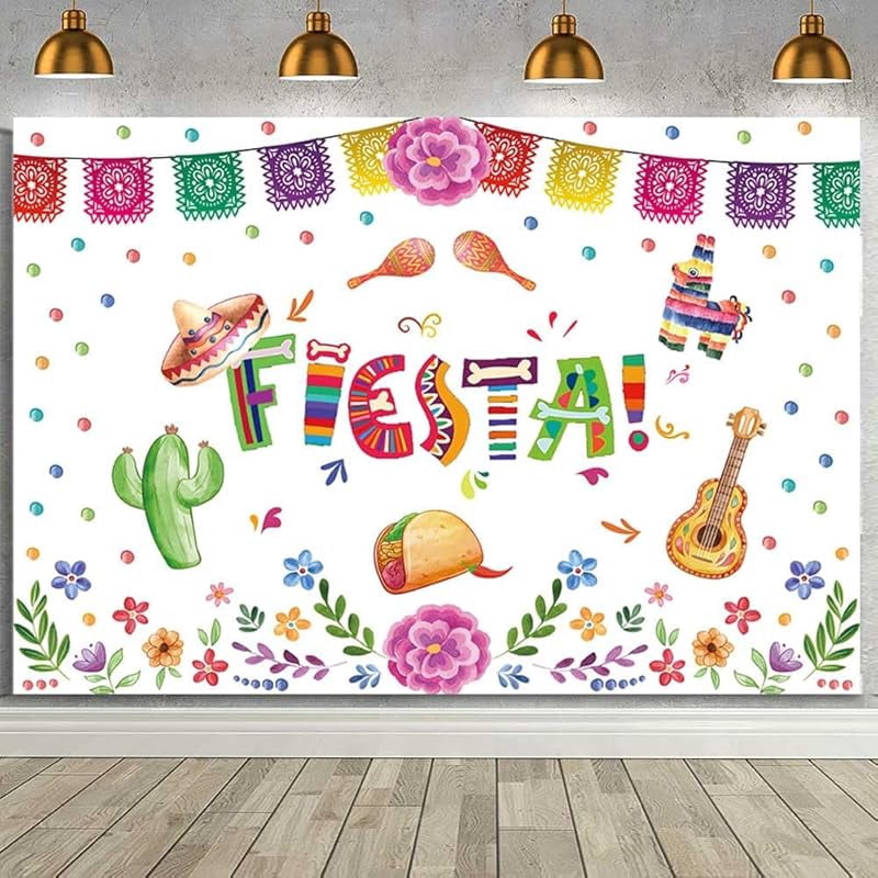 Mexican Theme Party Backdrop White Fiesta Party Decorations Banner ...