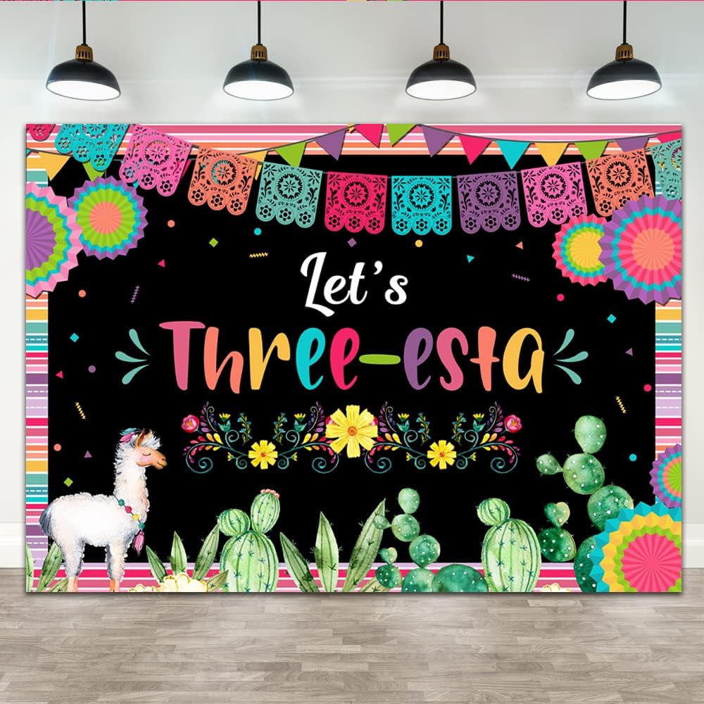 Mexican Third Birthday Backdrop Fiesta Three-Esta Happy Birthday Party ...