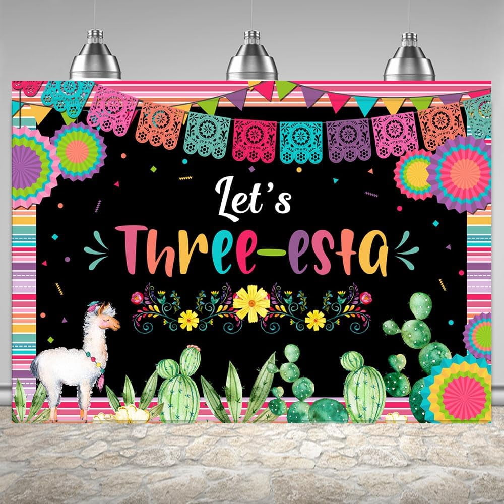 Mexican Third Birthday Backdrop Fiesta Three-Esta Happy Birthday Party ...