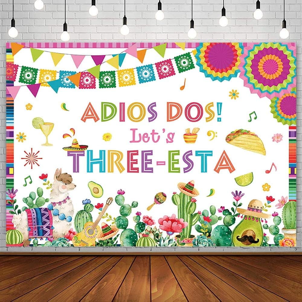 Mexican Third Birthday Backdrop for Kids Let's Three-Esta Fiesta Party ...