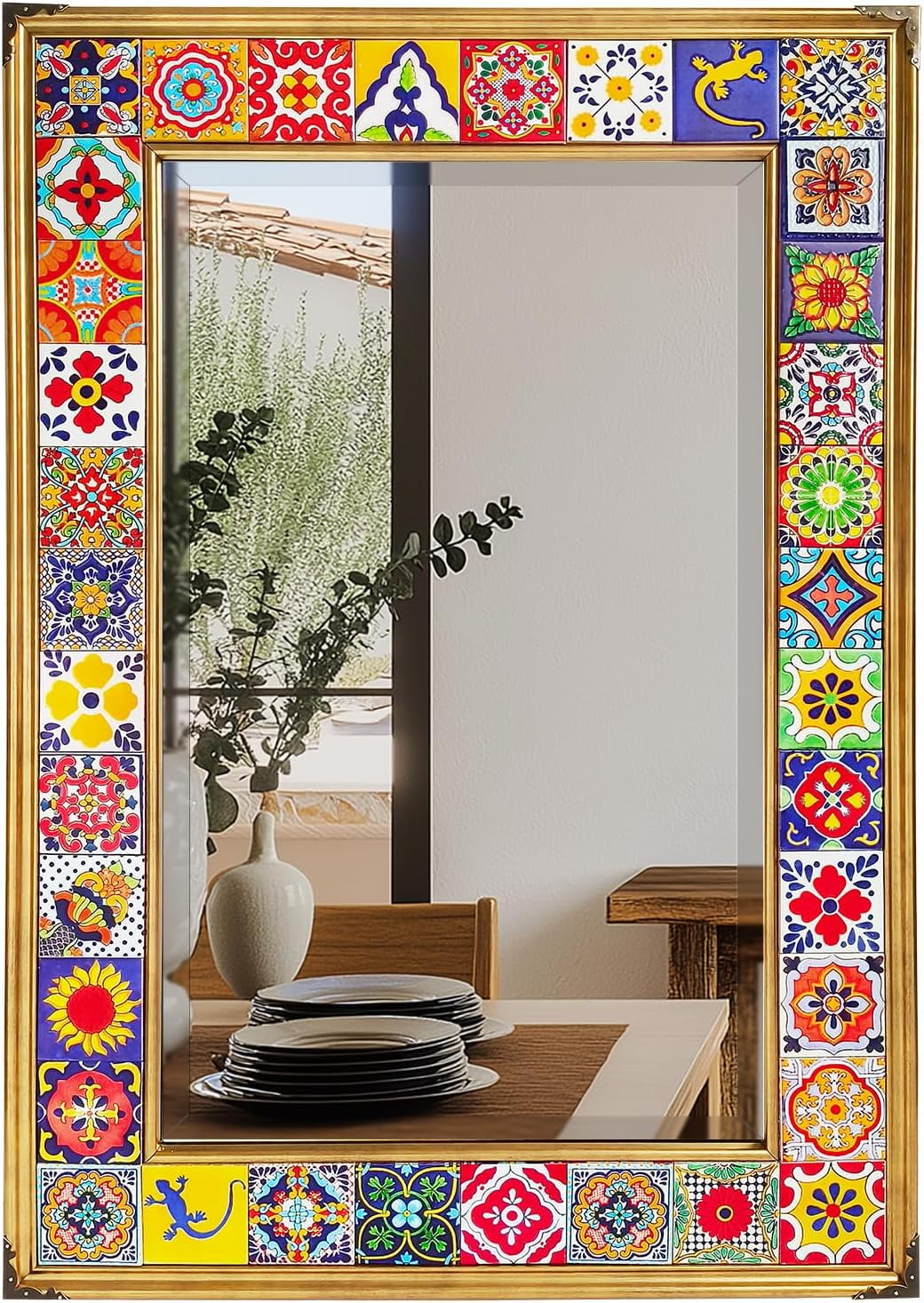 Mexican Tile Mirror, 24x36 inch Rectangle Mosaic Tile Mirror, Retro ...