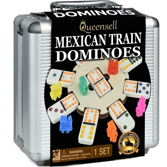 Queensell, Mexican Train Dominoes Set, Double 12, Wooden Hub, Reusable ...