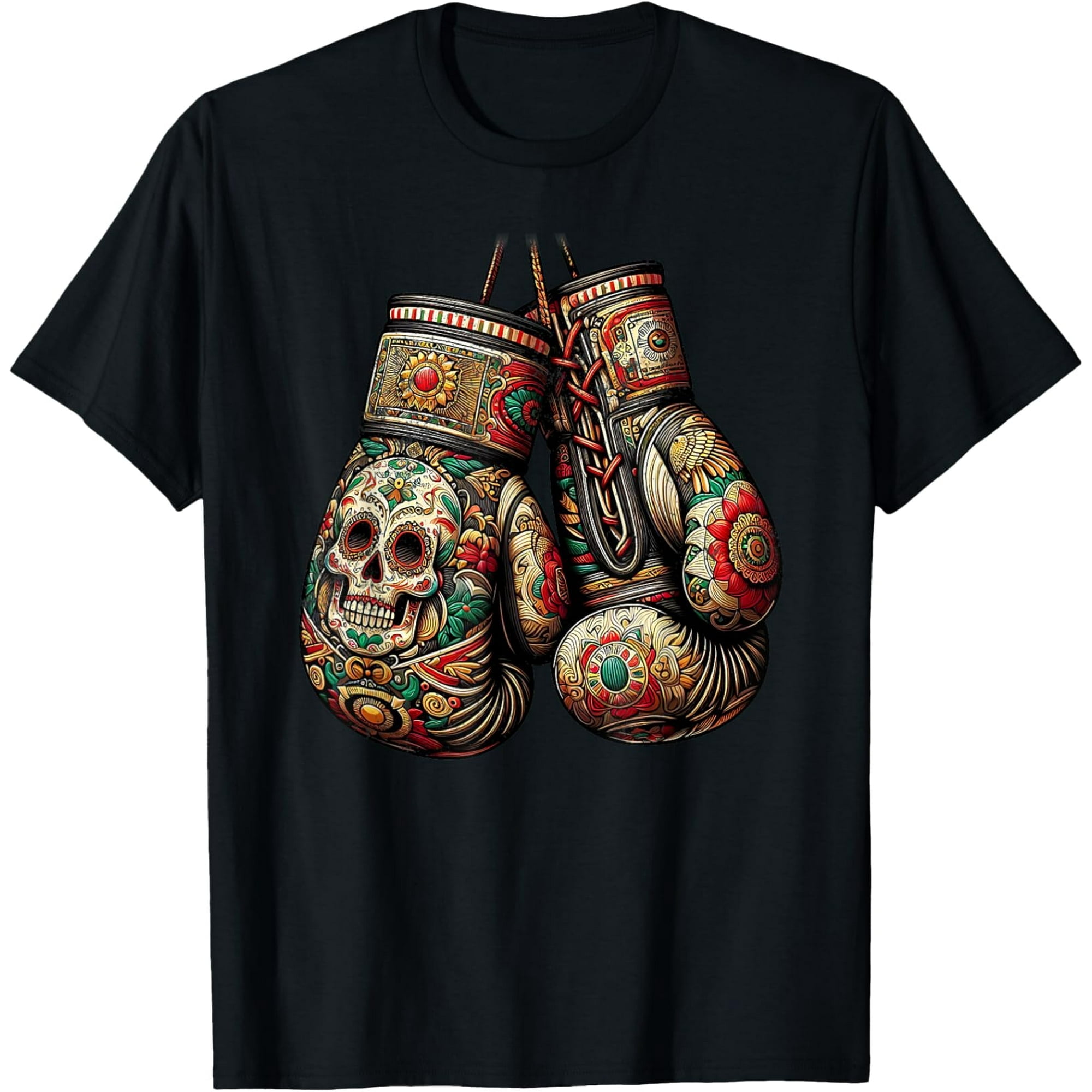 Mexican Vintage Style Boxing Gloves Aztec Mayan Fighter T-Shirt ...