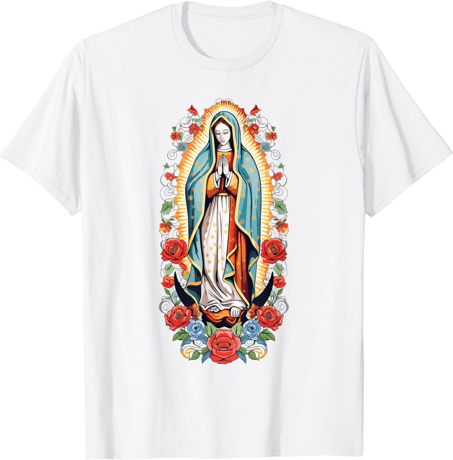 Mexican Virgen De Guadalupe Catholic Christian Virgin Mary T-Shirt ...