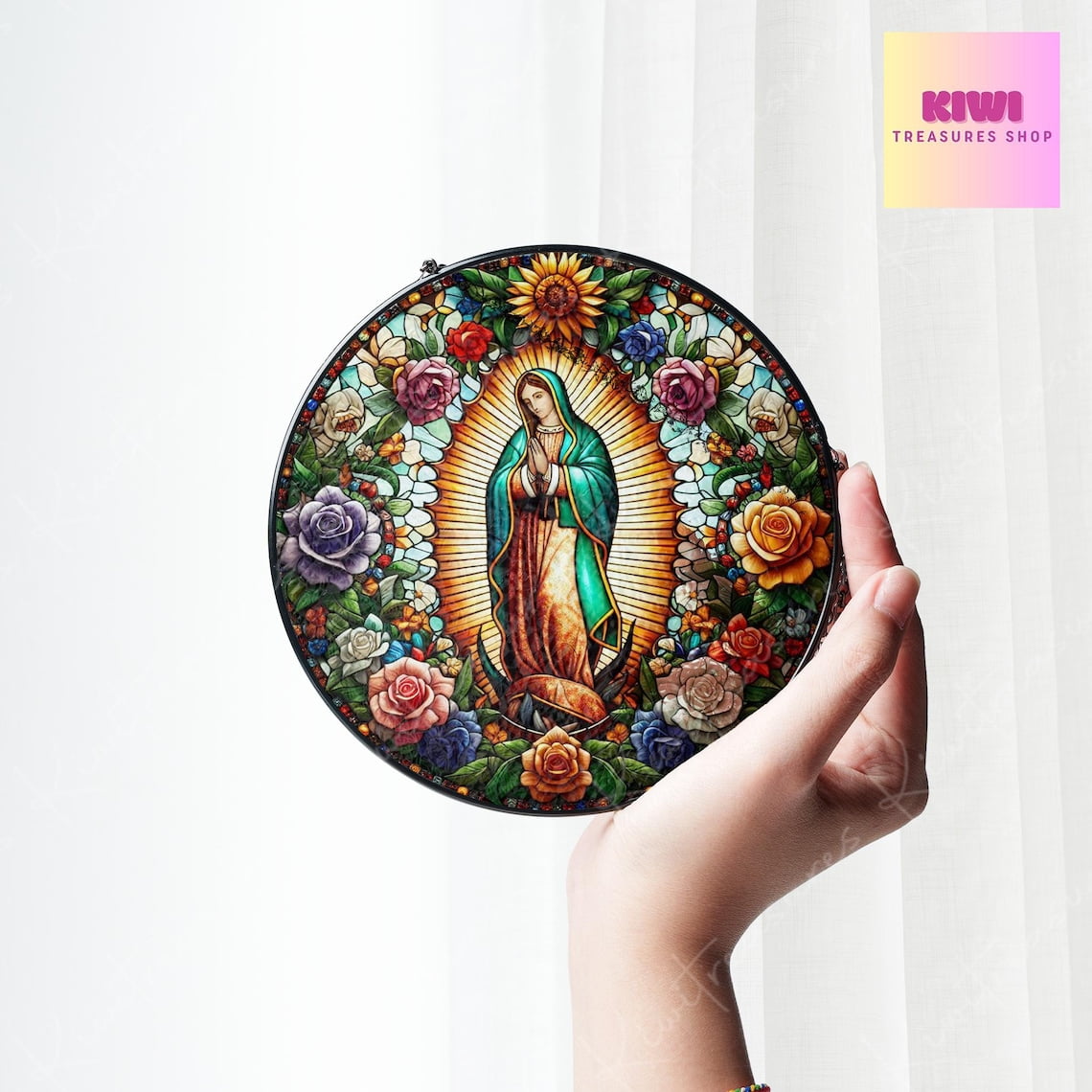 Mexican Virgen de Guadalupe Religious GLASS Suncatcher Hanging, Jesus ...