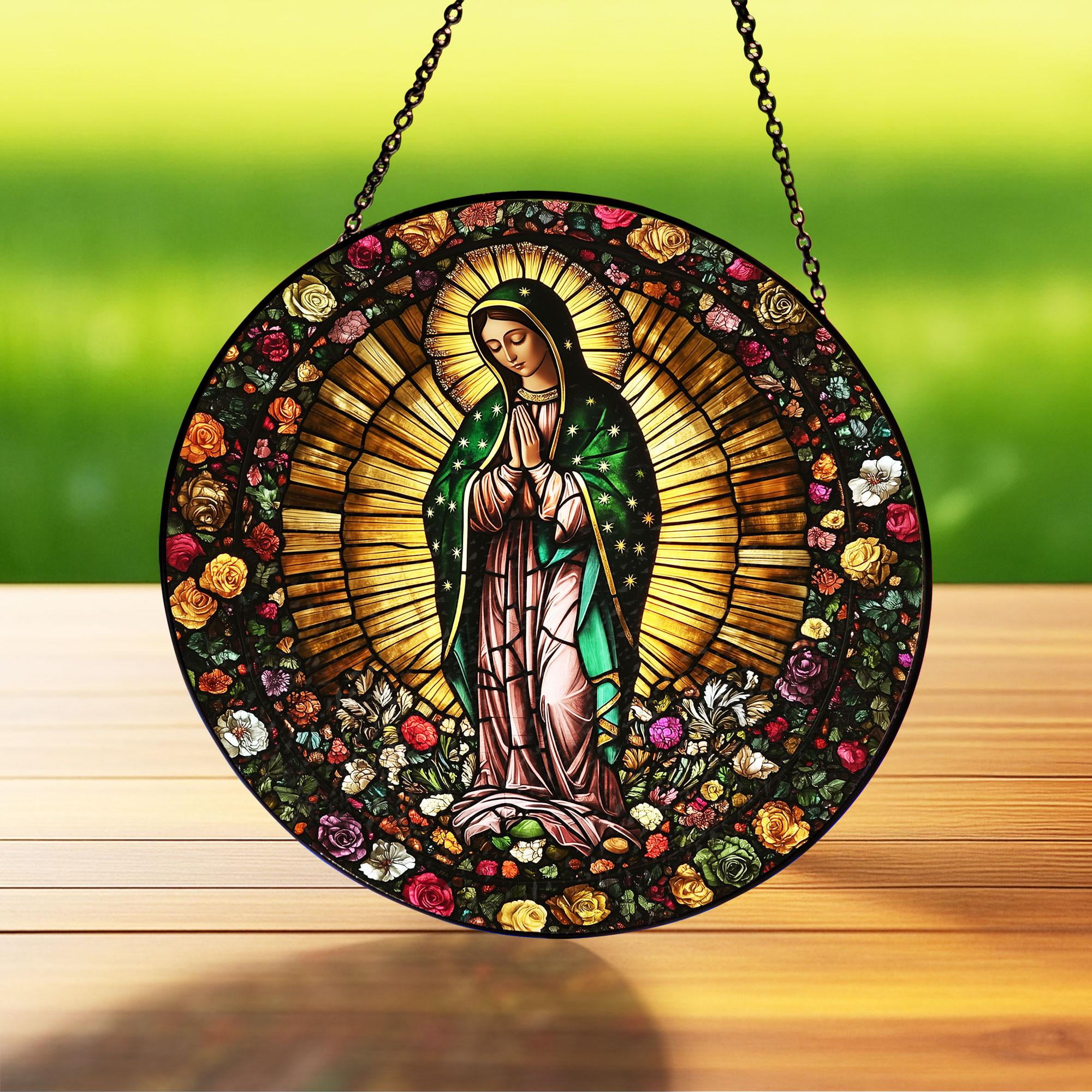 Mexican Virgen de Guadalupe Religious GLASS Suncatcher Hanging, Jesus ...