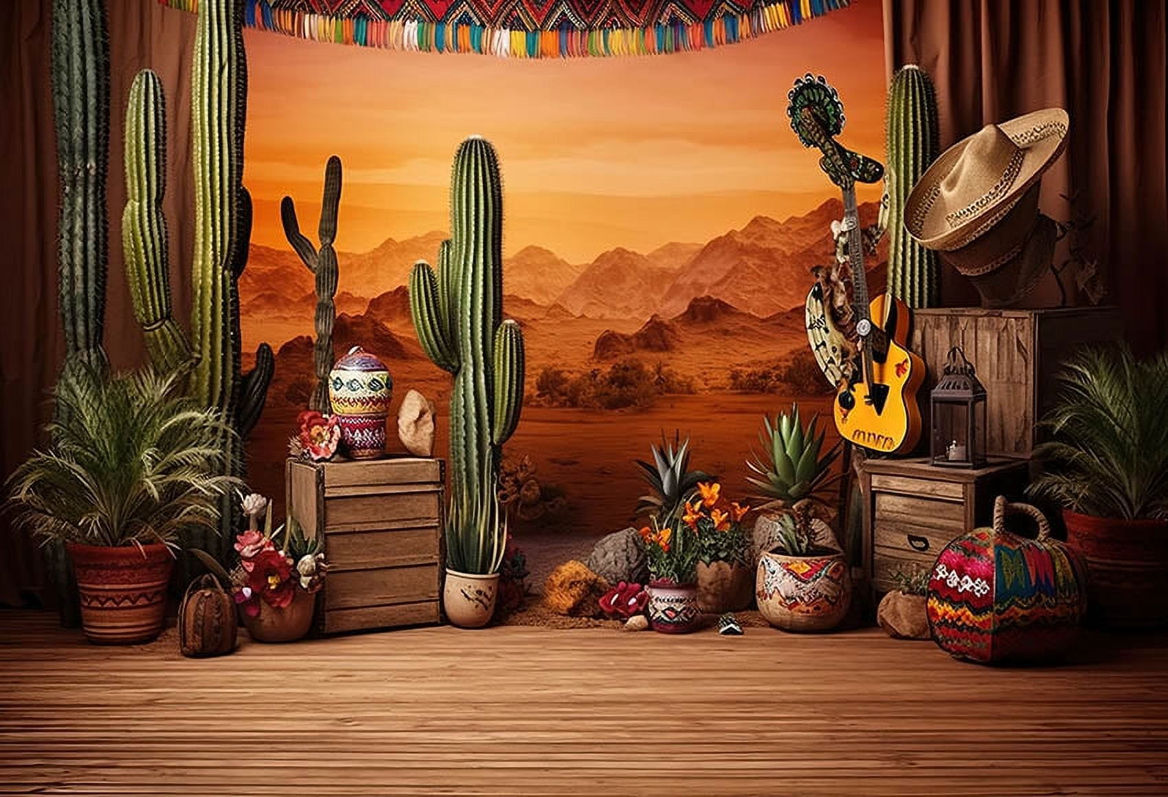 Mexican Western Desert Cactus Guitar Kids Birthday Party Cake Smash r ...