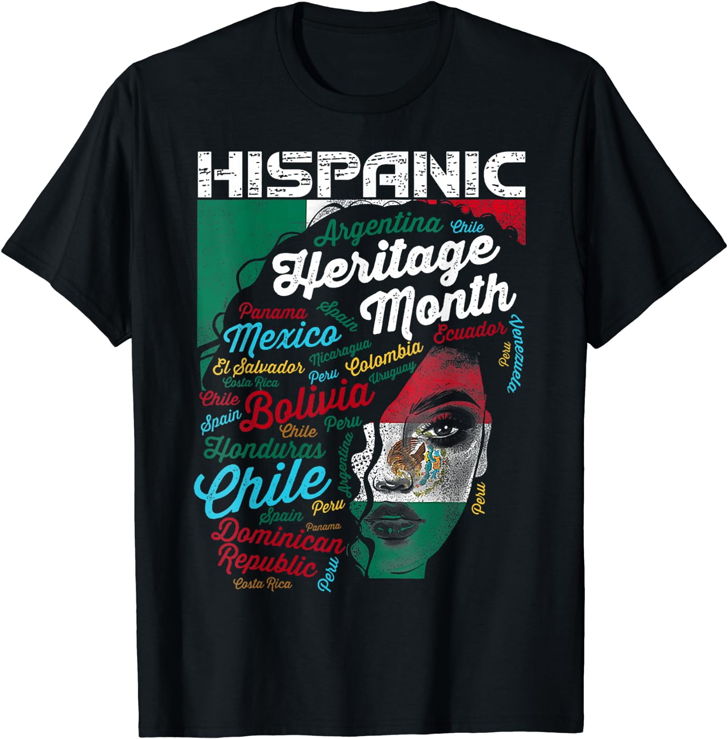 Mexicana Hispanic Heritage Month Mexican Women Latina T-Shirt Black ...