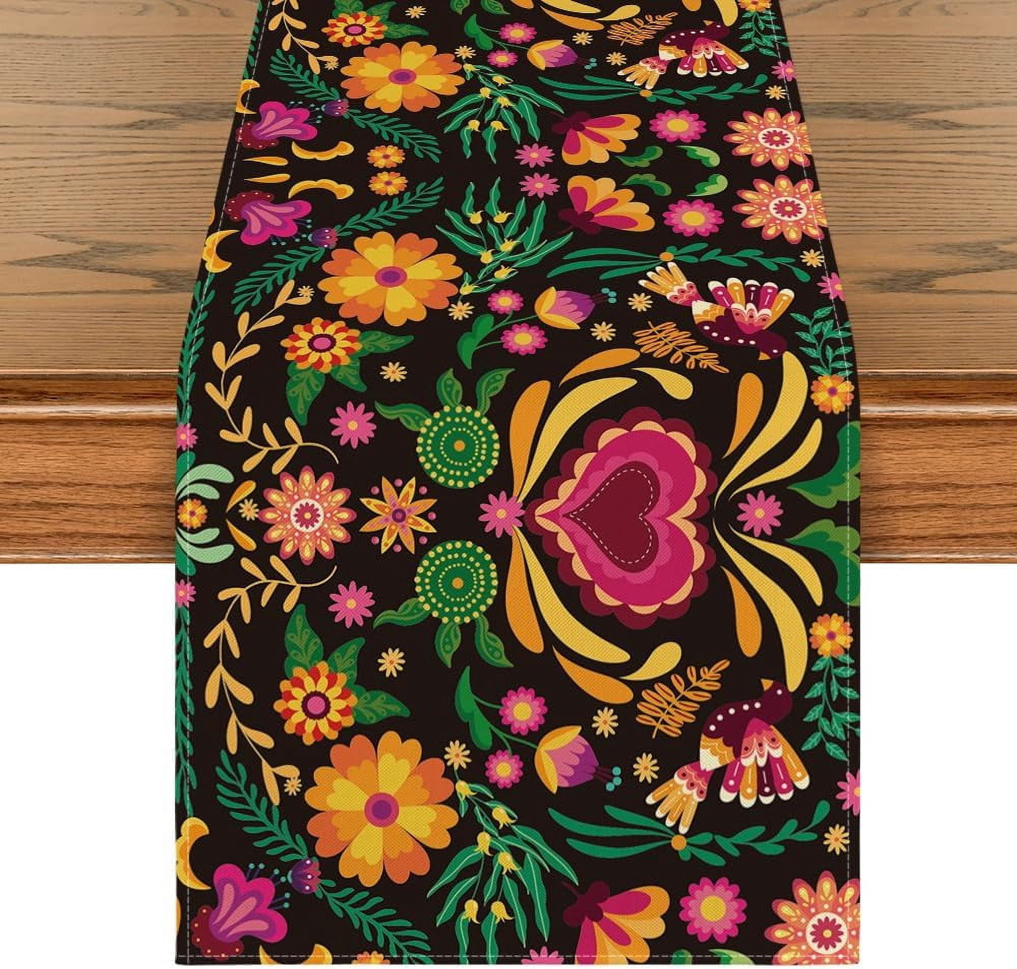 Mexico Black Fiesta Linen Table Runners Dining Room r Washable Dining ...