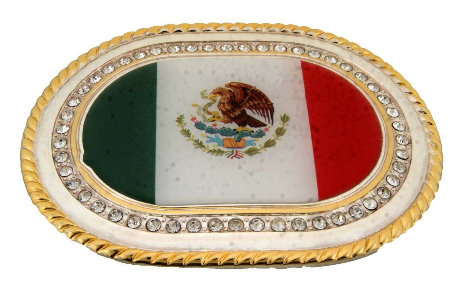 Mexico Country Flag Belt Buckle Western Rodeo Gold Rhinestones Bling ...