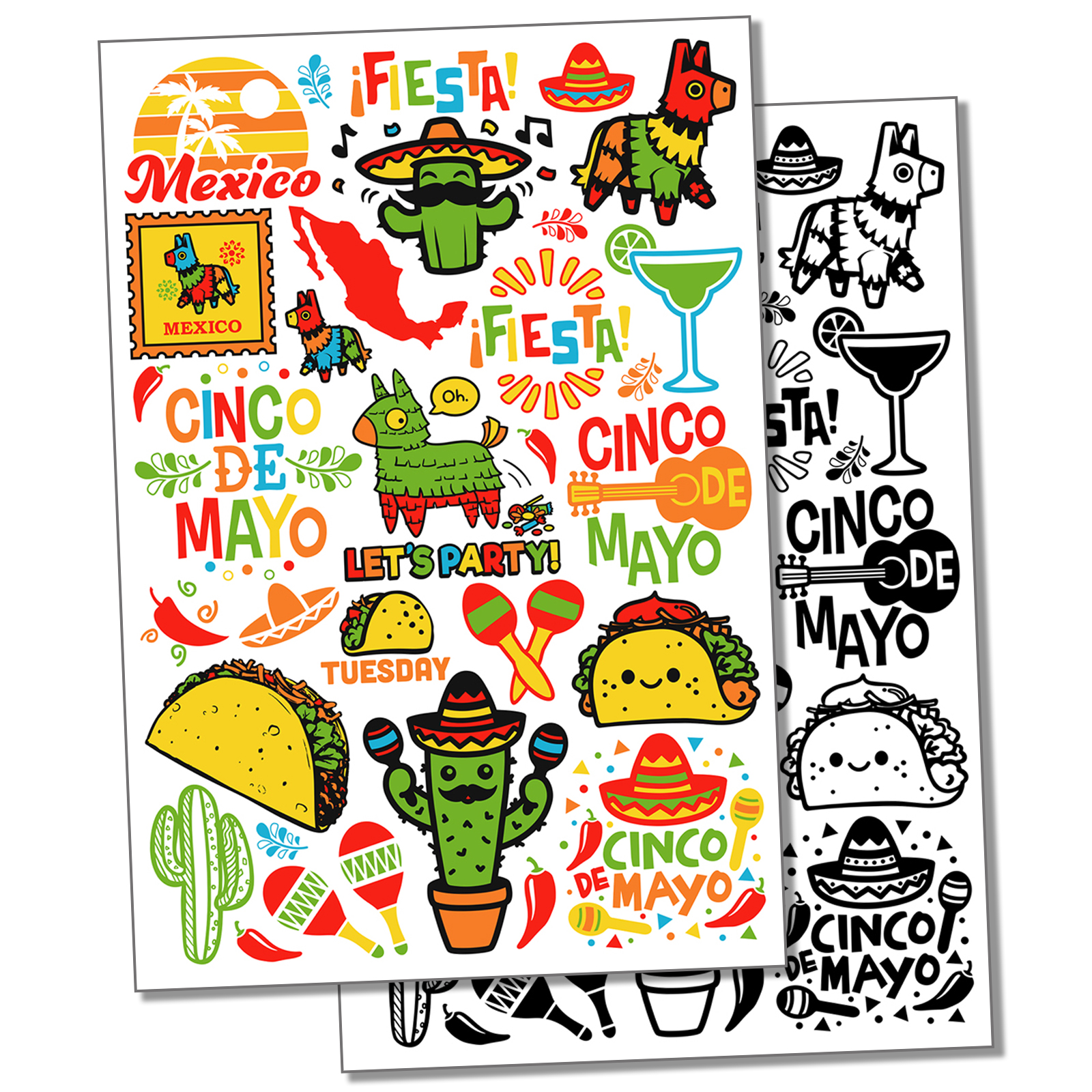 Mexico Fiestas Cinco De Mayo Tacos Water Resistant Temporary Tattoo Set ...