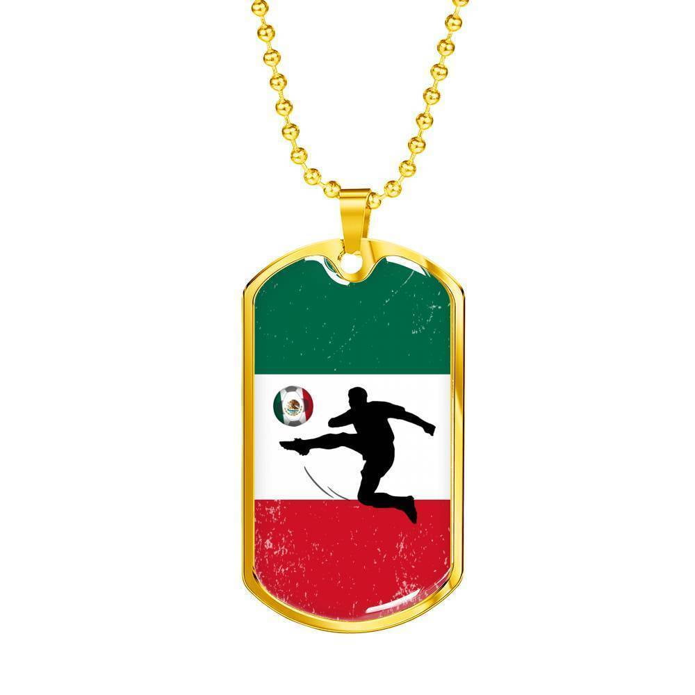 Mexico Flag And Futbol/Soccer Necklace Stainless Steel or 18k Gold Dog ...