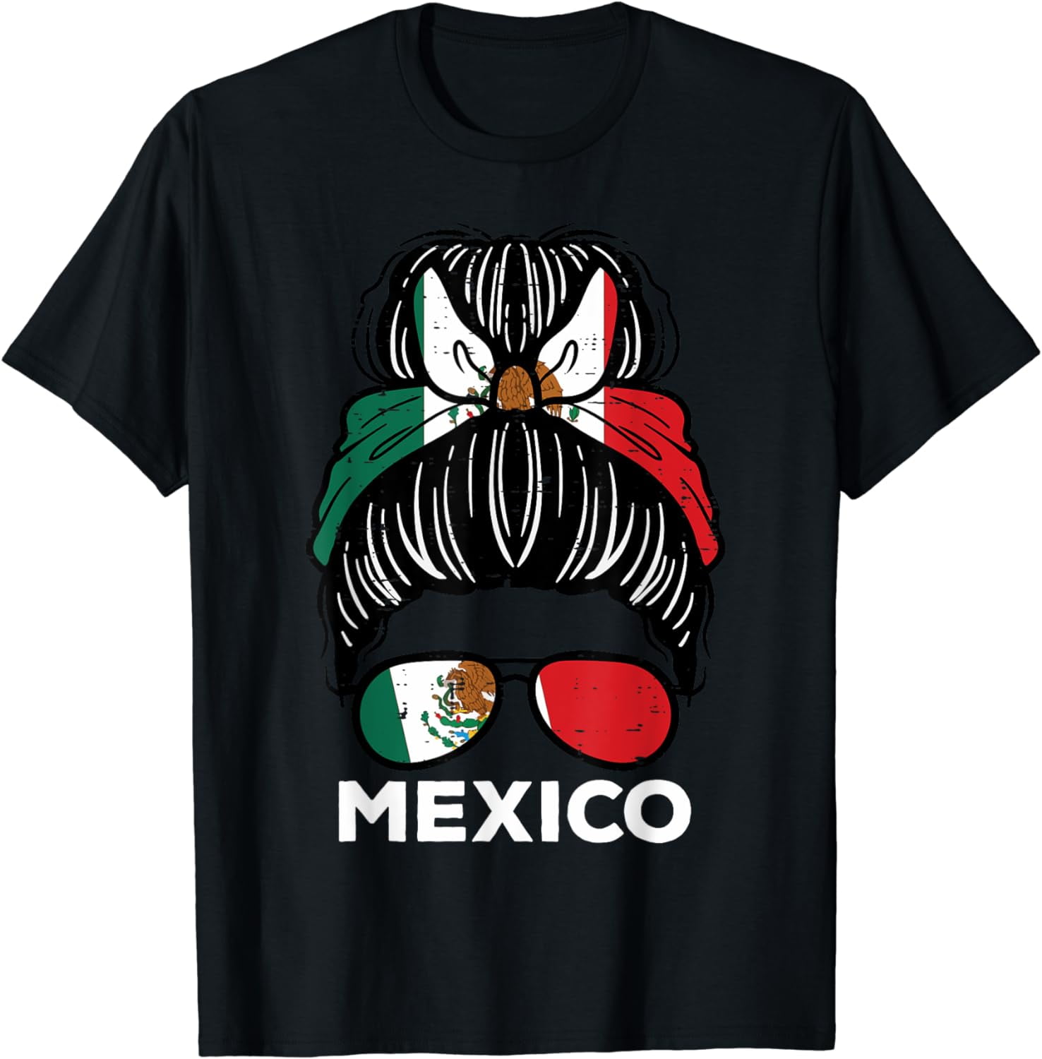 Mexico Flag Mexican Girl Hairbun Football Soccer Fan Women T-Shirt ...