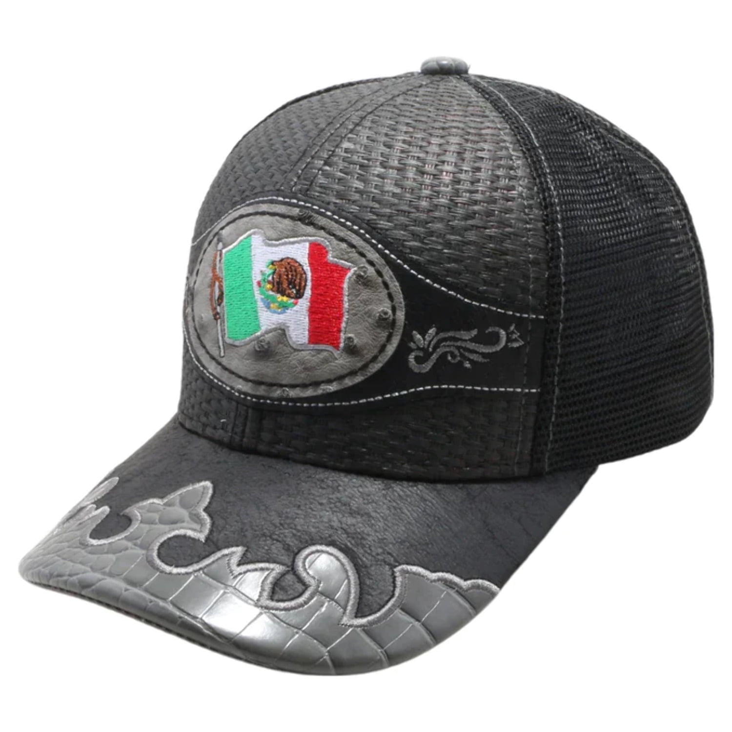 Mexico Flag Straw Fablic Trucker Black Cap Hat - Walmart.com