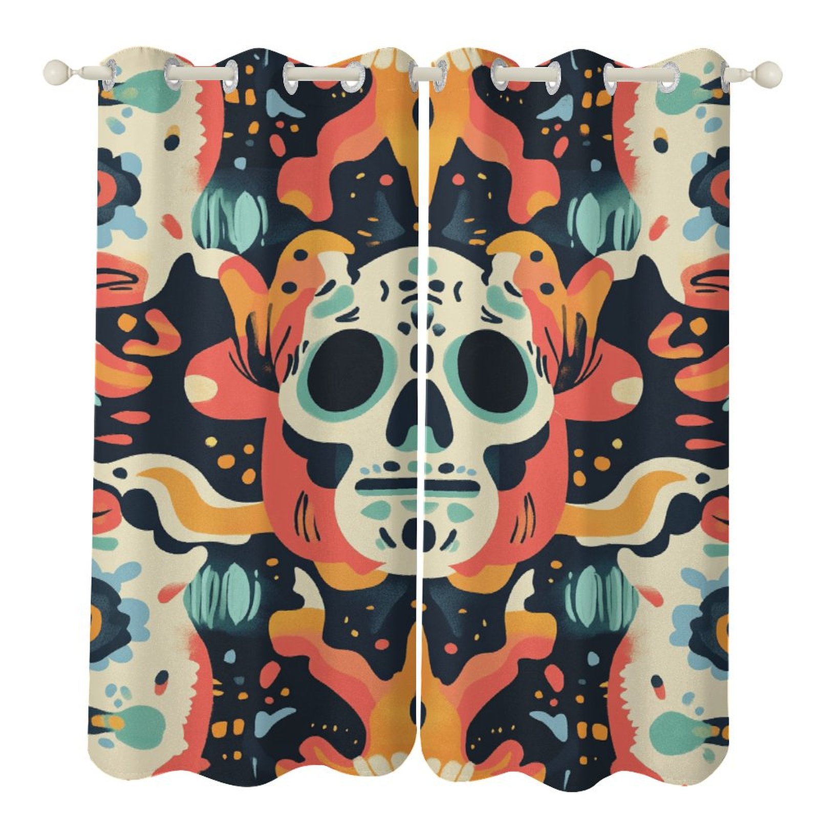 Mexico Flower Skulls Day Of The Dead (101) 2 Panels 3D Printing Pattern ...
