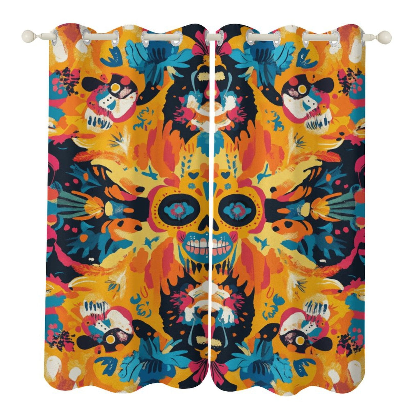 Mexico Flower Skulls Day Of The Dead (103) Blackout Window Curtains for ...