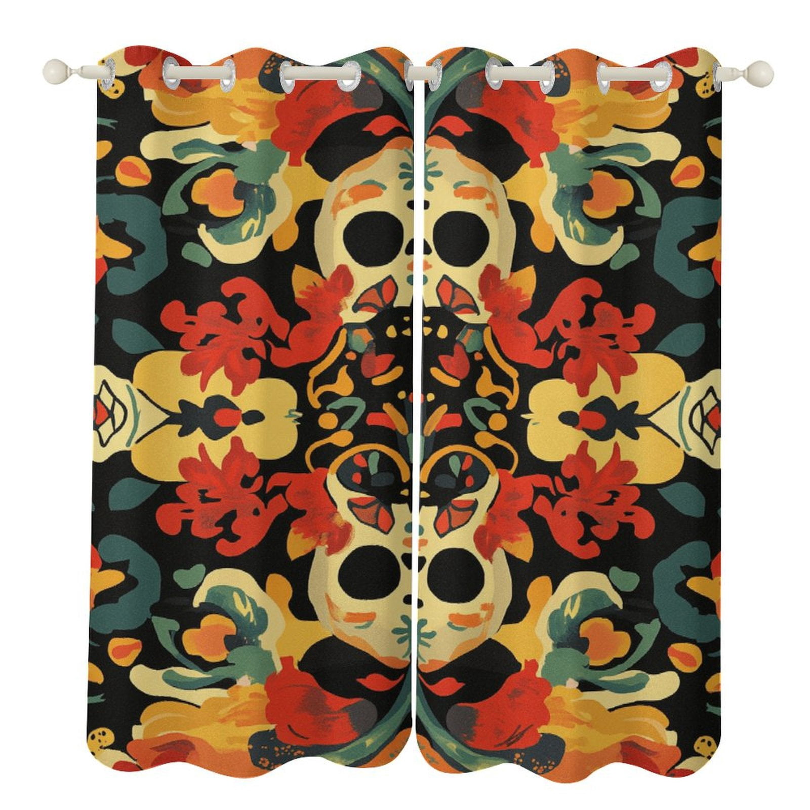 Mexico Flower Skulls Day Of The Dead (110) Blackout Window Curtains for ...