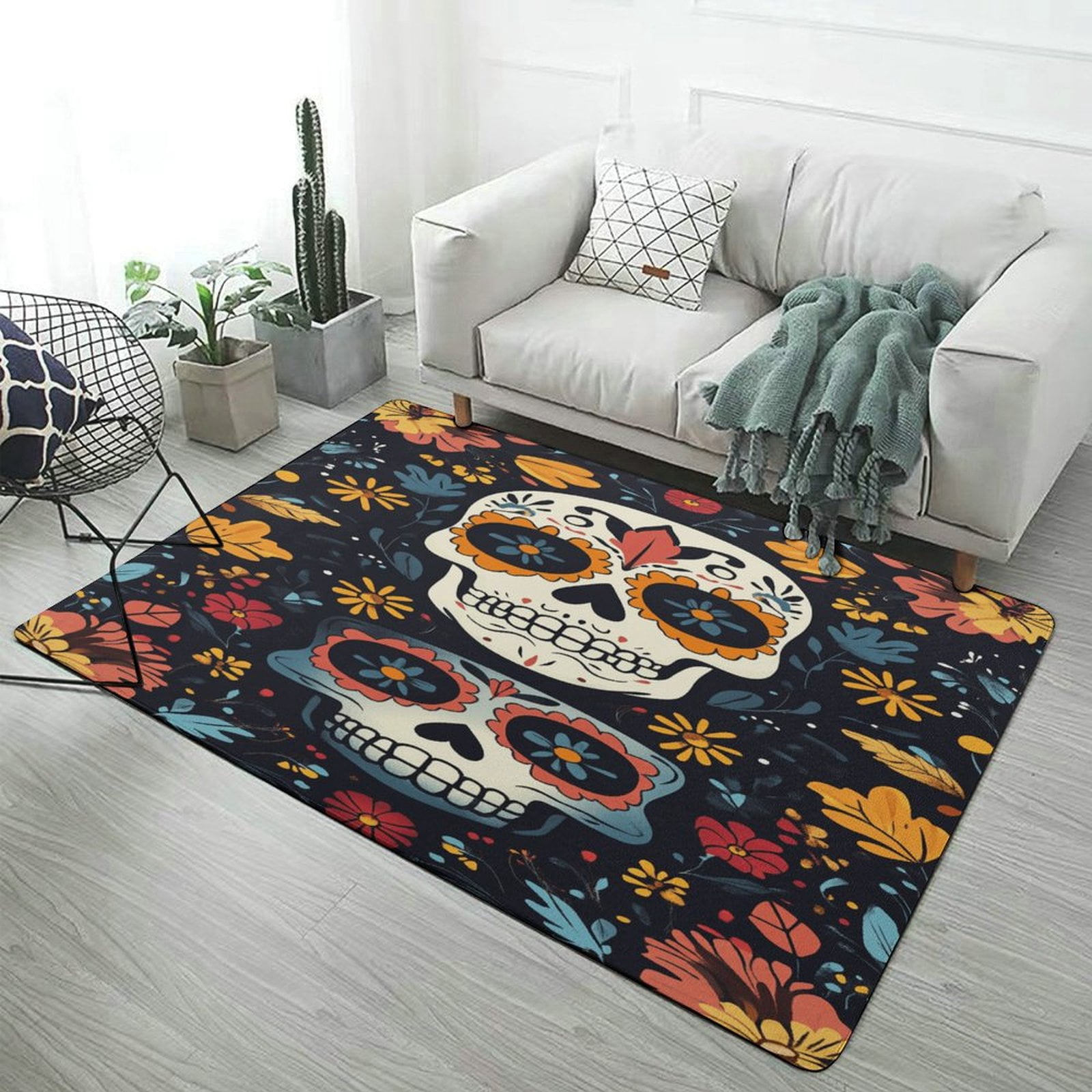 Mexico Flower Skulls Day Of The Dead (2) Carpet Rug for Home Living ...