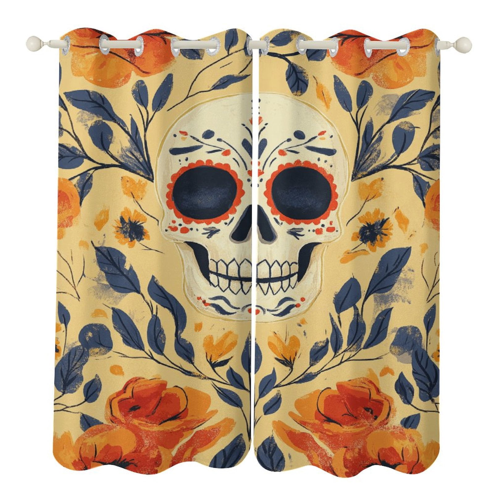 Mexico Flower Skulls Day Of The Dead (22) 2 Panels Curtains for Bedroom ...