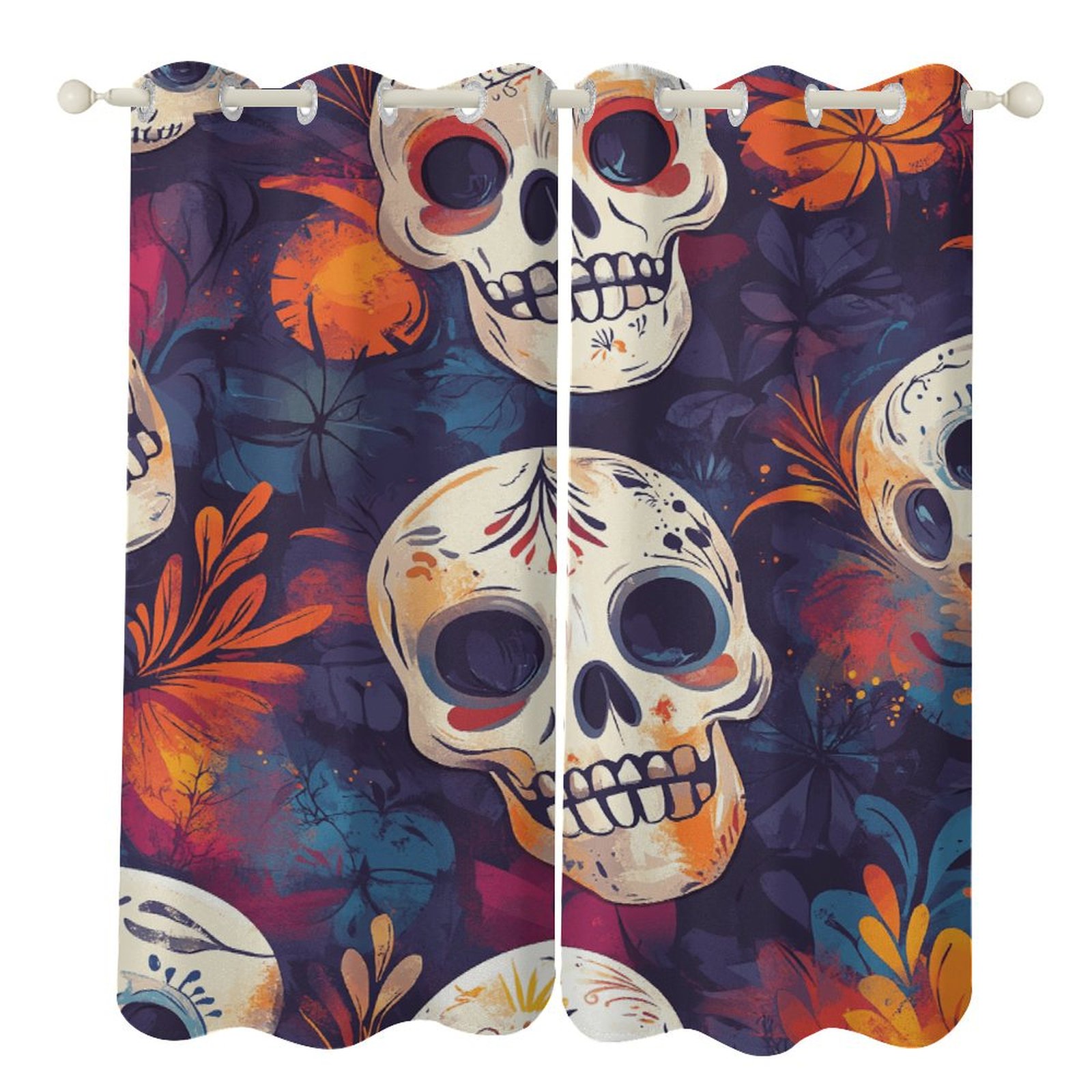 Mexico Flower Skulls Day Of The Dead (39) 2 Panels 3D Printing Pattern ...