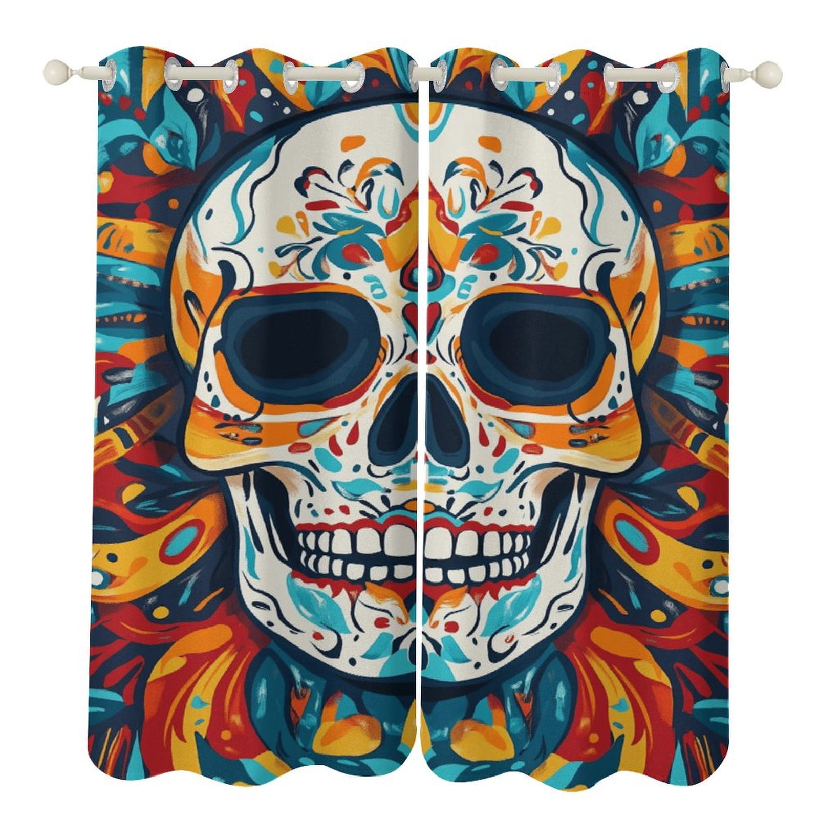 Mexico Flower Skulls Day Of The Dead (64) 2 Panels 3D Printing Pattern ...