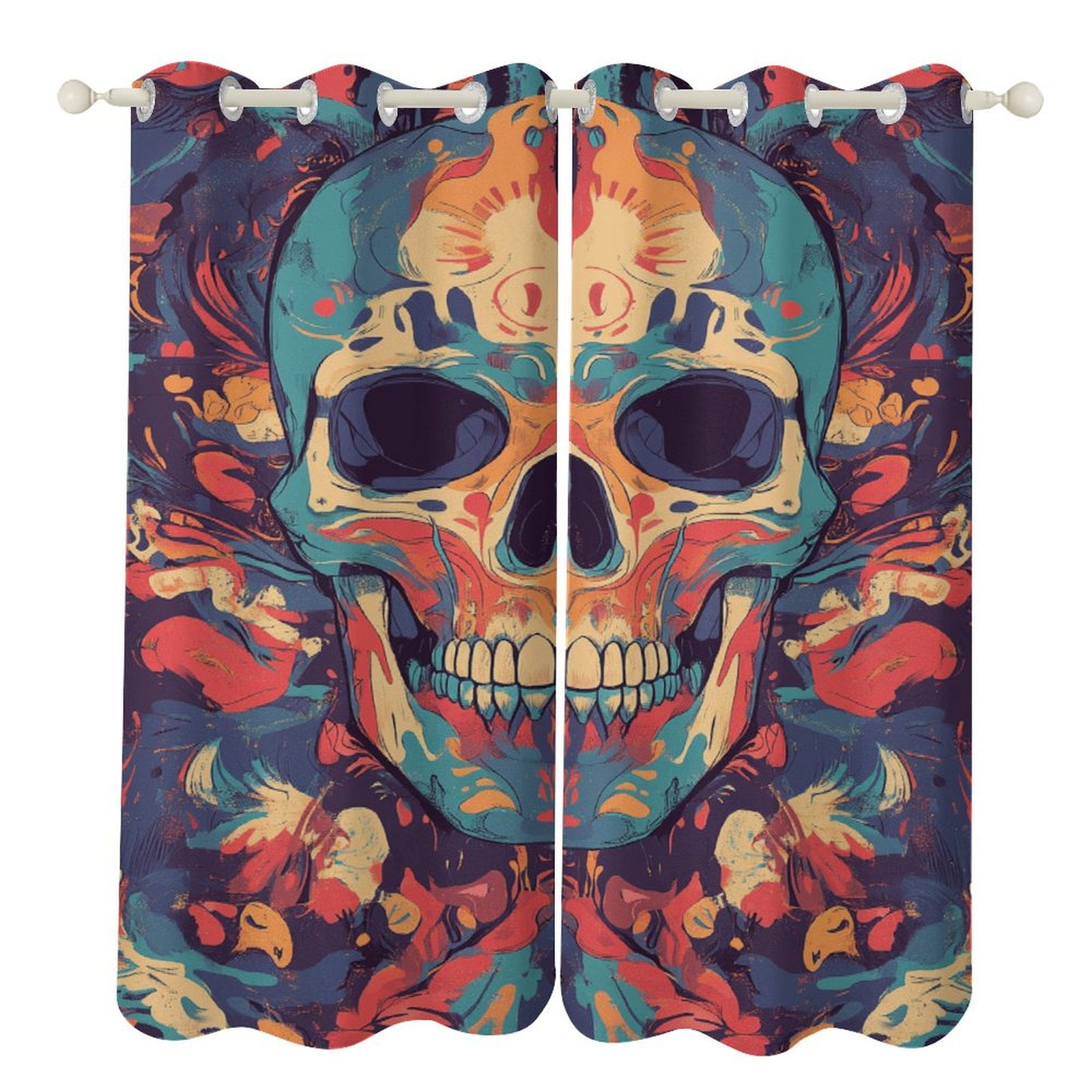 Mexico Flower Skulls Day Of The Dead (66) 2 Panels 3D Printing Pattern ...