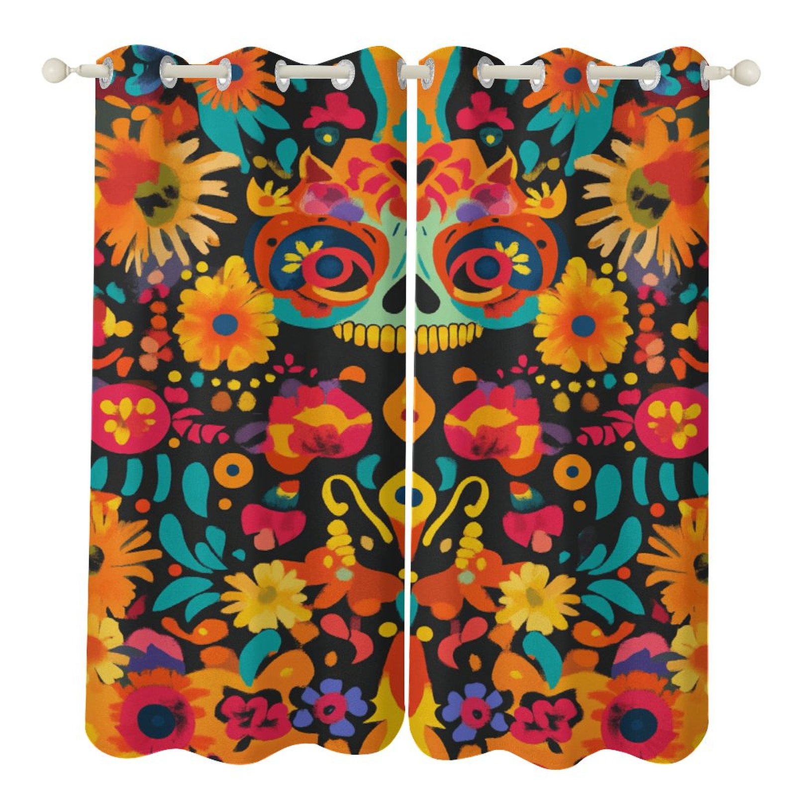 Mexico Flower Skulls Day Of The Dead (72) 2 Panels 3D Printing Pattern ...
