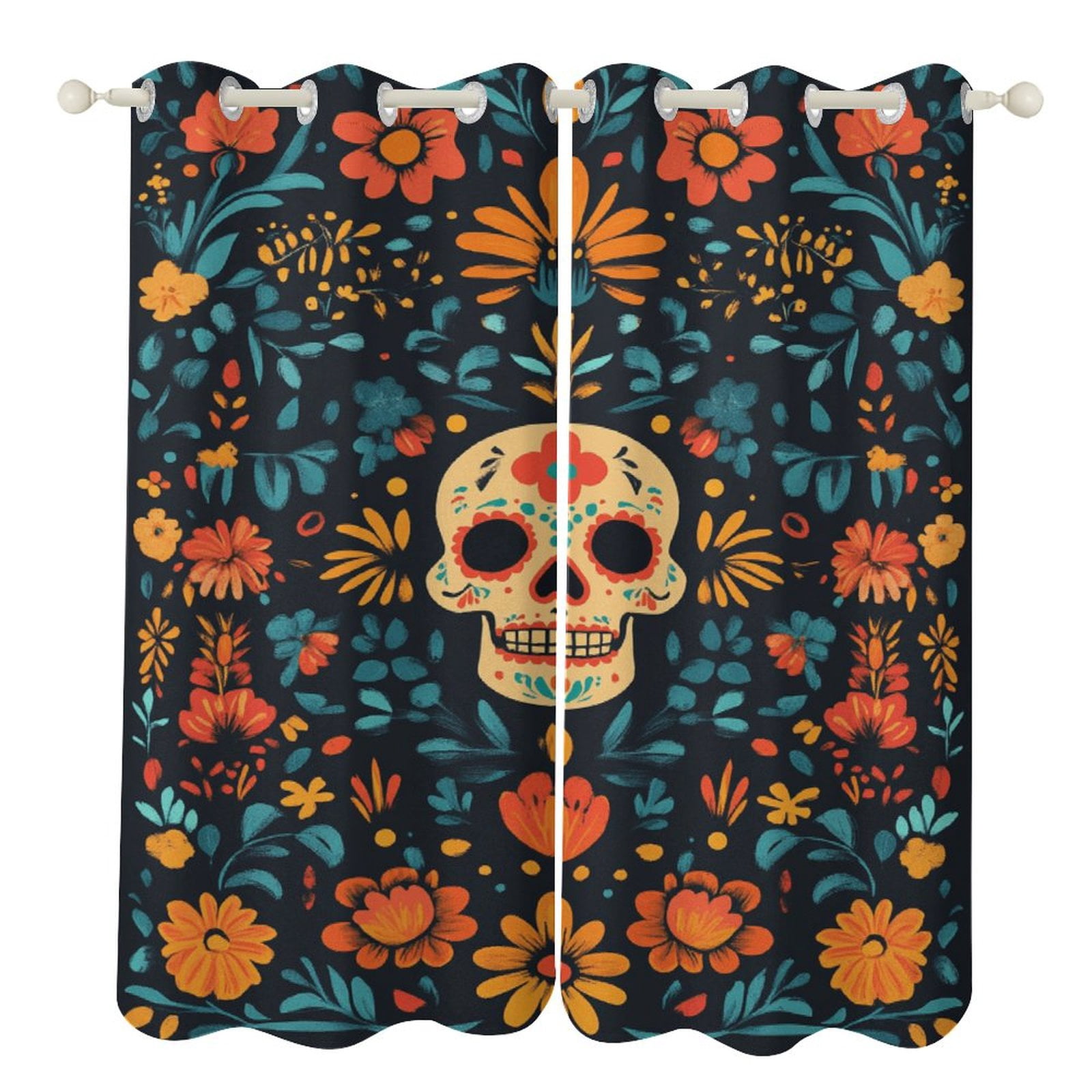 Mexico Flower Skulls Day Of The Dead (83) 2 Panels 3D Printing Pattern ...