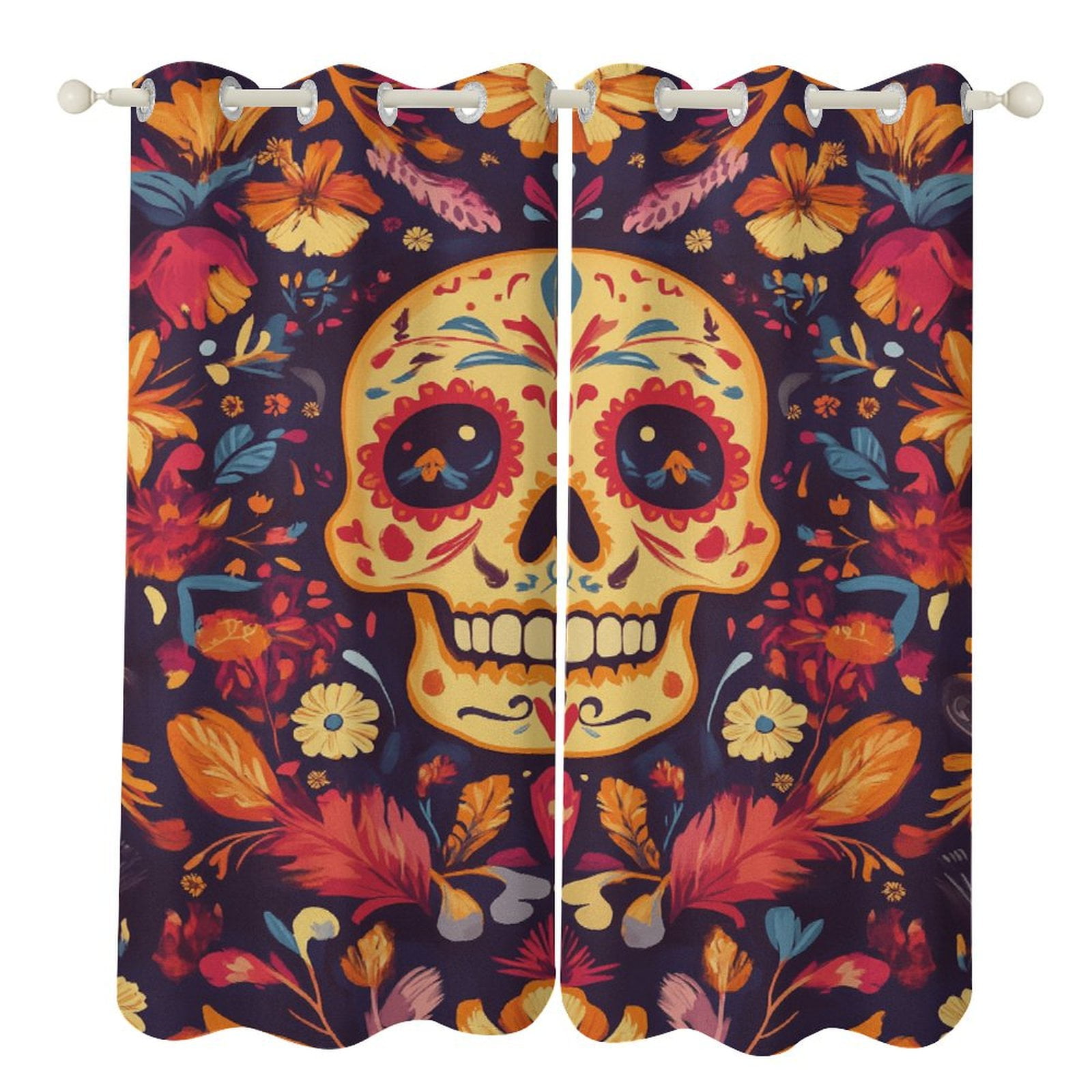 Mexico Flower Skulls Day Of The Dead (89) Blackout Window Curtains for ...