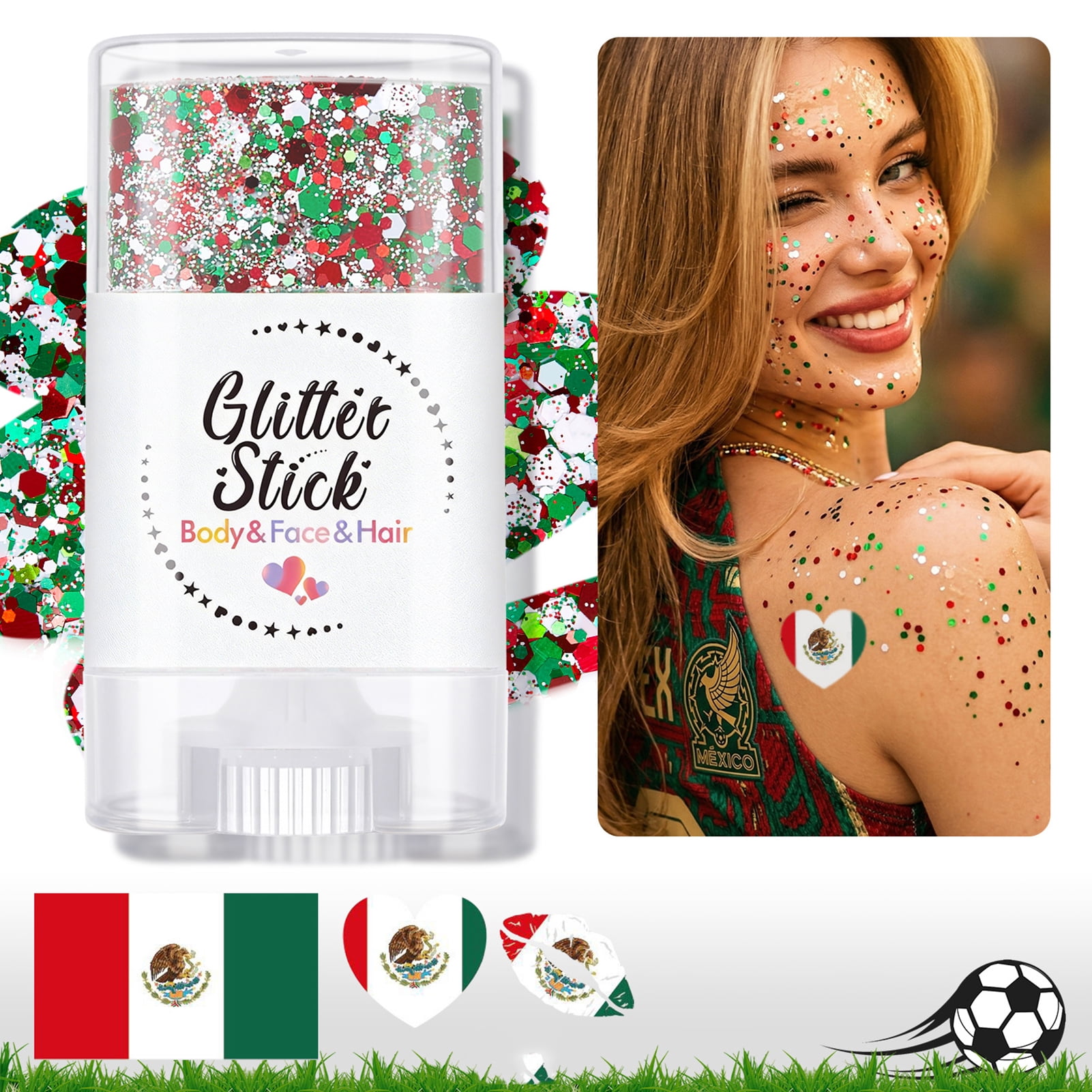 Mexico Glitter Stick, Green White Red Soccer Fan Accessories, Shimmer ...