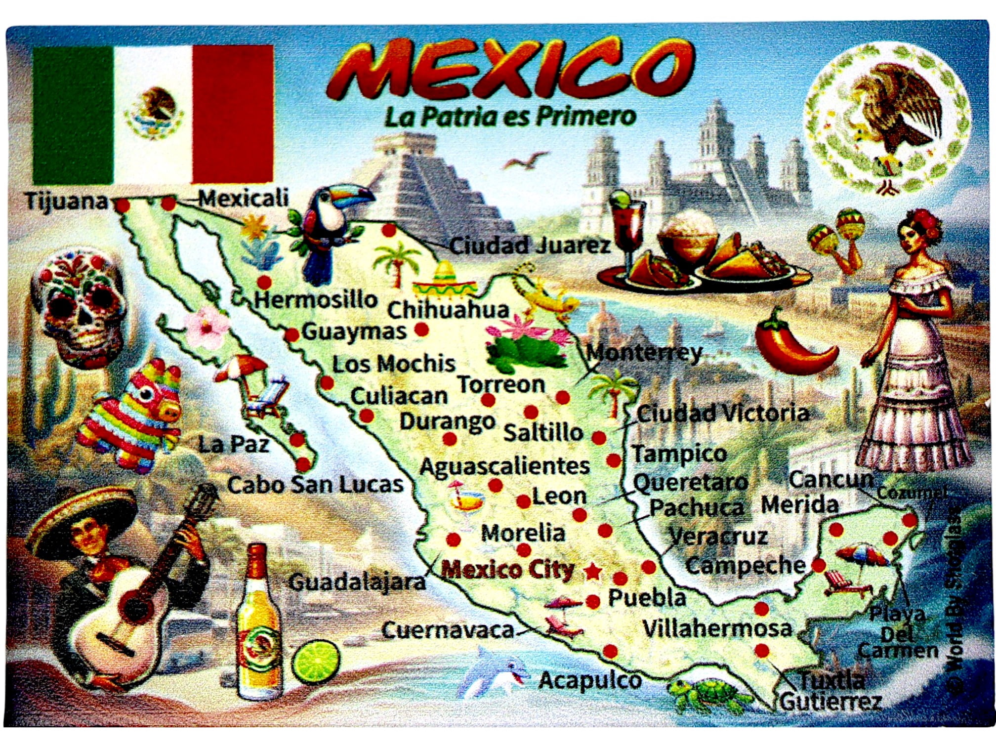 Mexico Graphic Map and Attractions Souvenir Fridge Magnet 2.5" X 3.5 ...