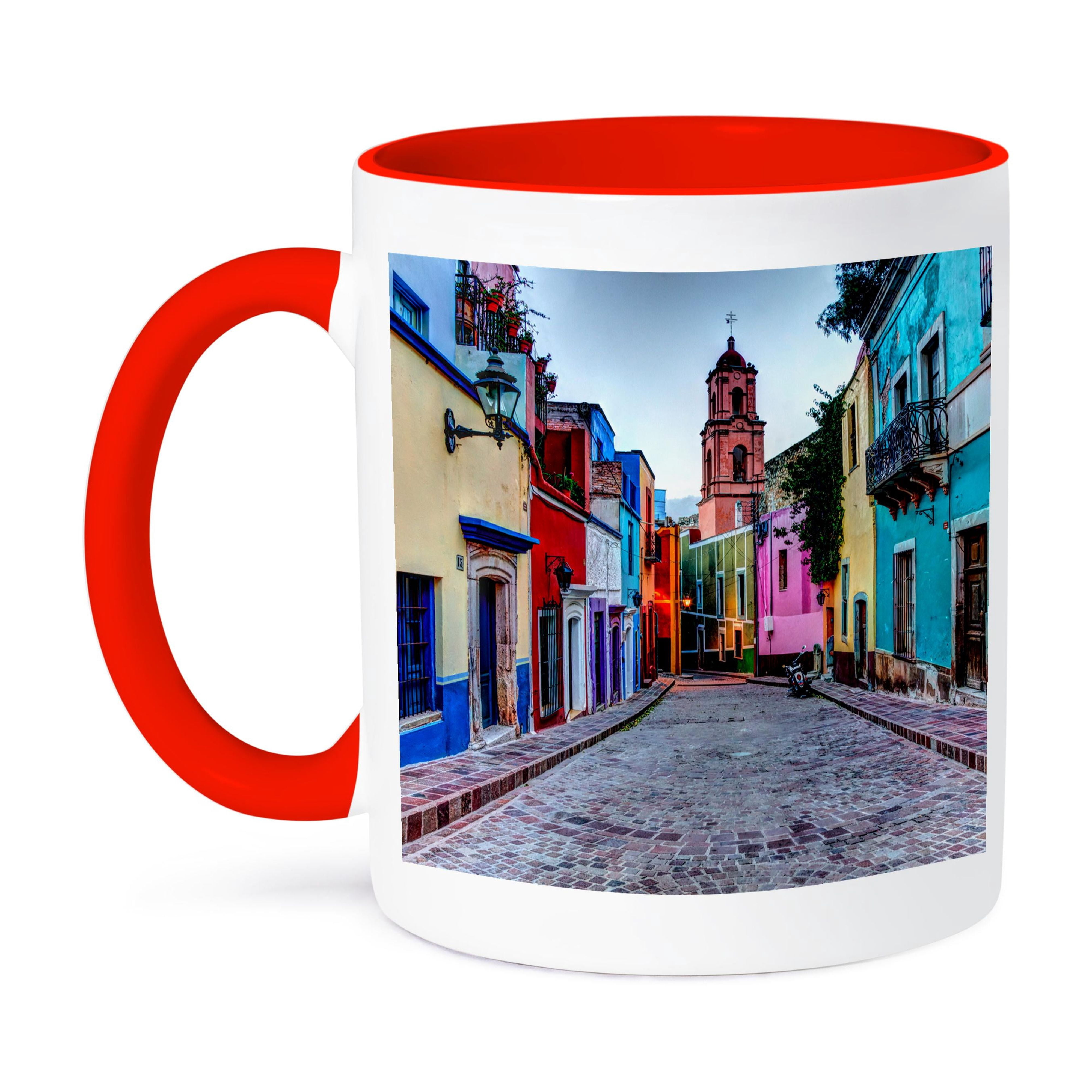 Mexico, Guanajuato, Colorful Houses Line A City Street., 15oz Two-Tone ...