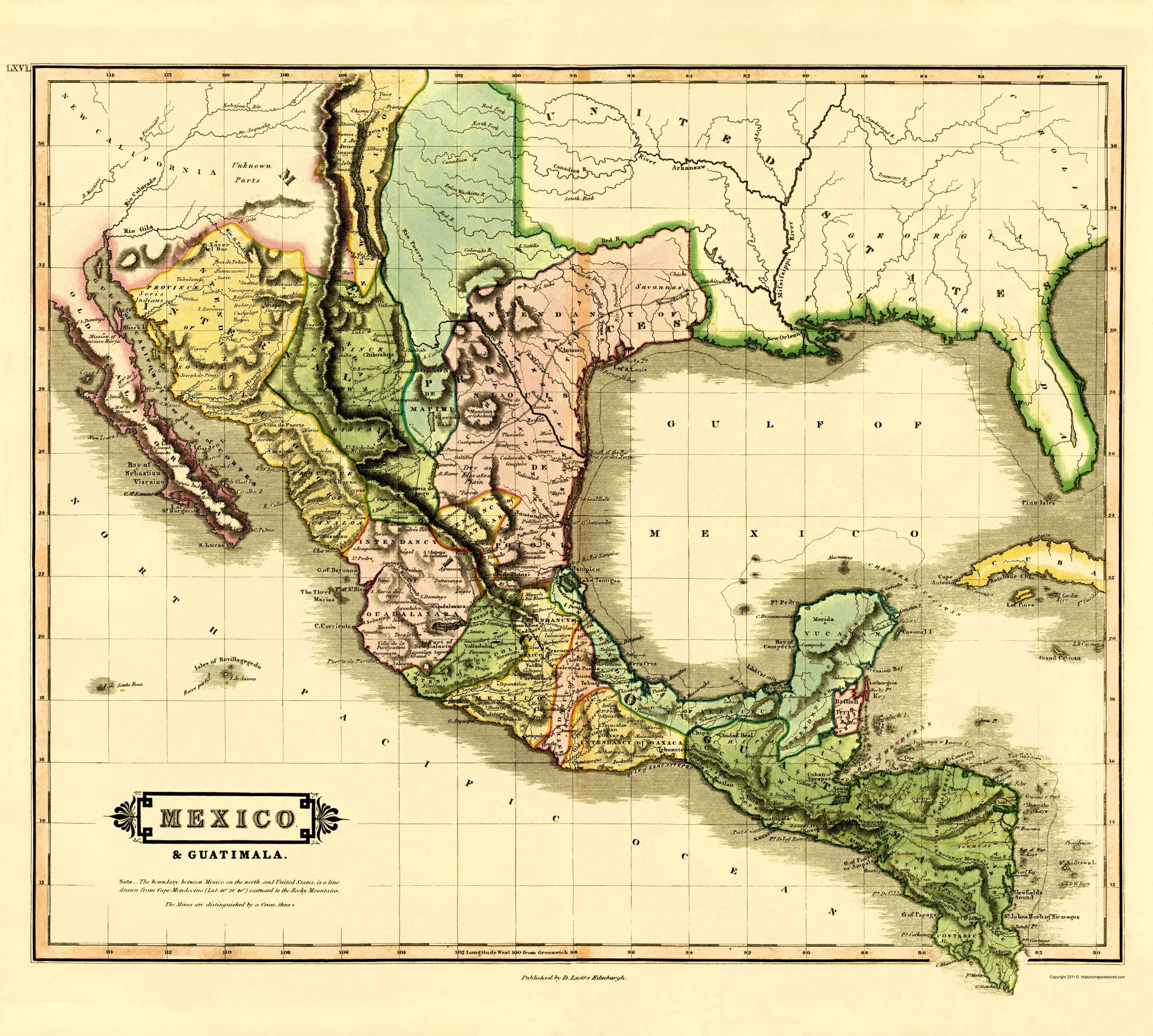 Historic Map - Mexico Guatemala - Lizars 1831 - 23 x 25.58 - Vintage ...