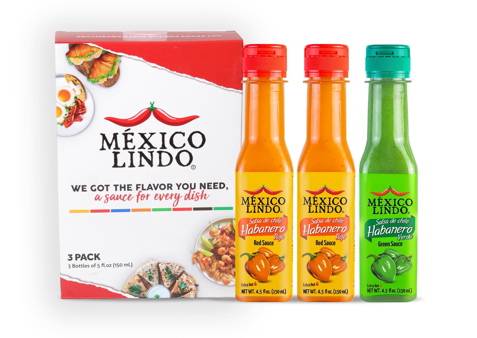 Mexico Lindo Hot Sauce Variety Pack | Includes Two Red Habanero & One ...