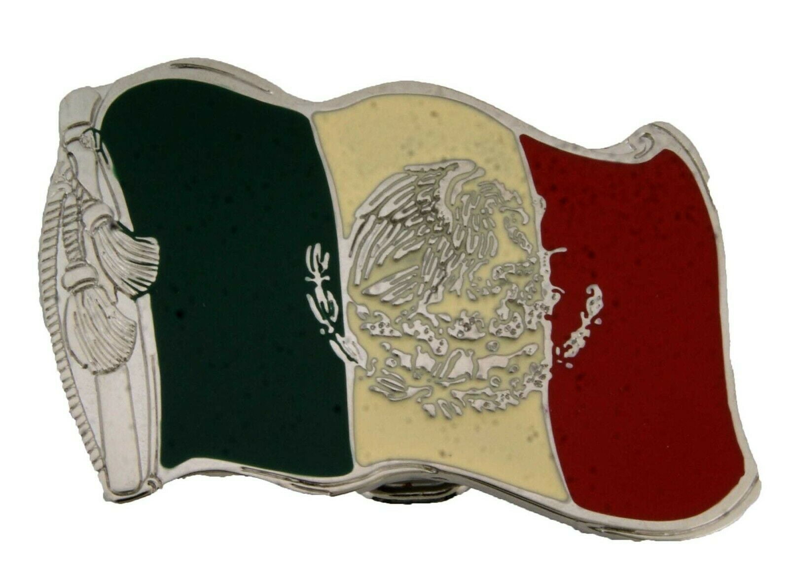 Mexico Mexican Belt Buckle Wavy Flag All Silver New Men Women Cowboy ...