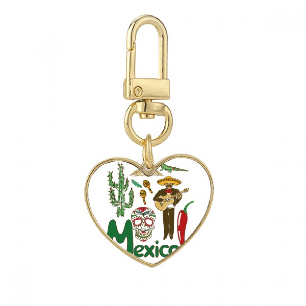 Mexico National symbol Landmark Pattern Gold Heart Keychain Metal ...