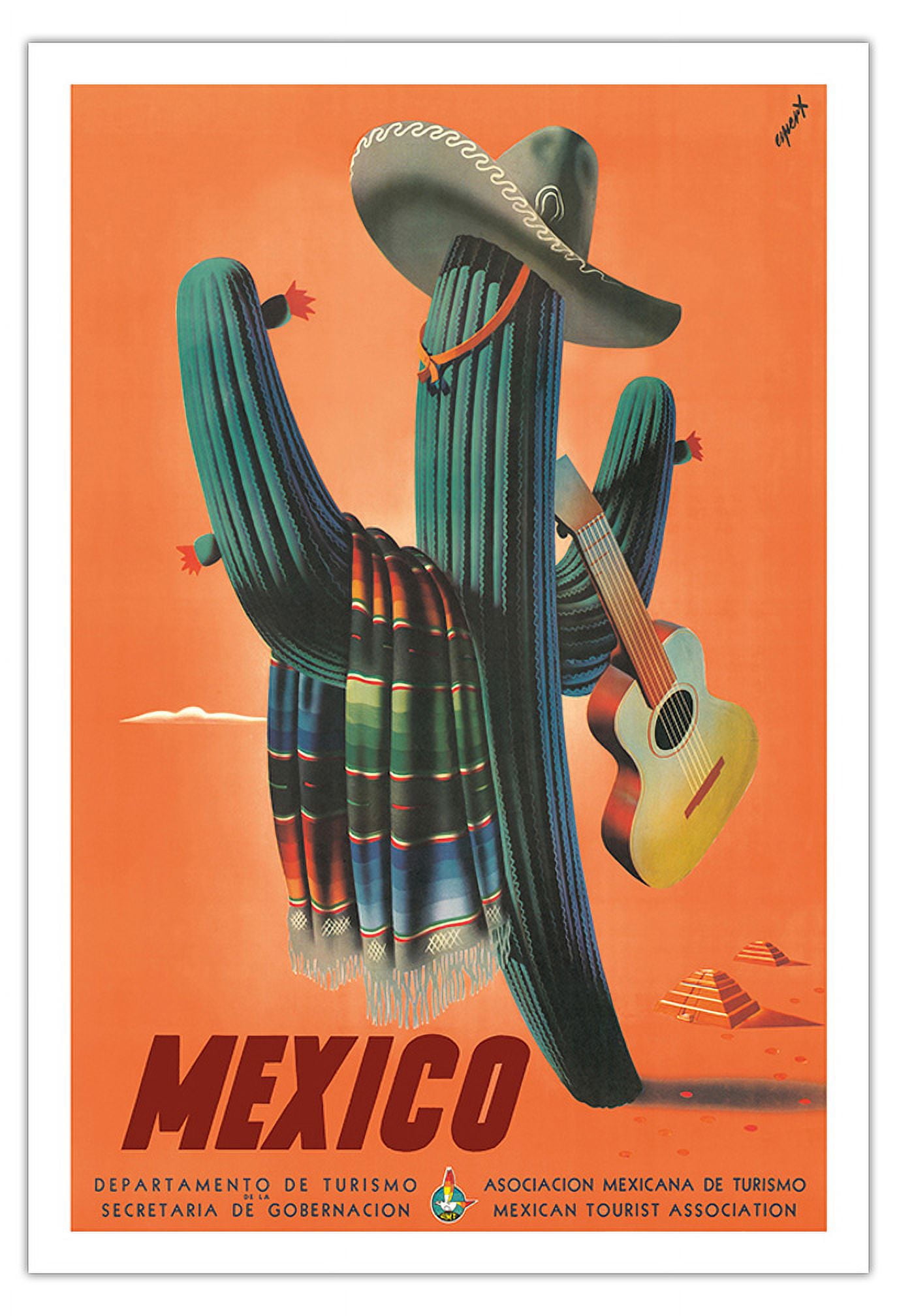 Mexico - Senor Cactus wearing a Sombrero Serape and Guitar - Mexican ...