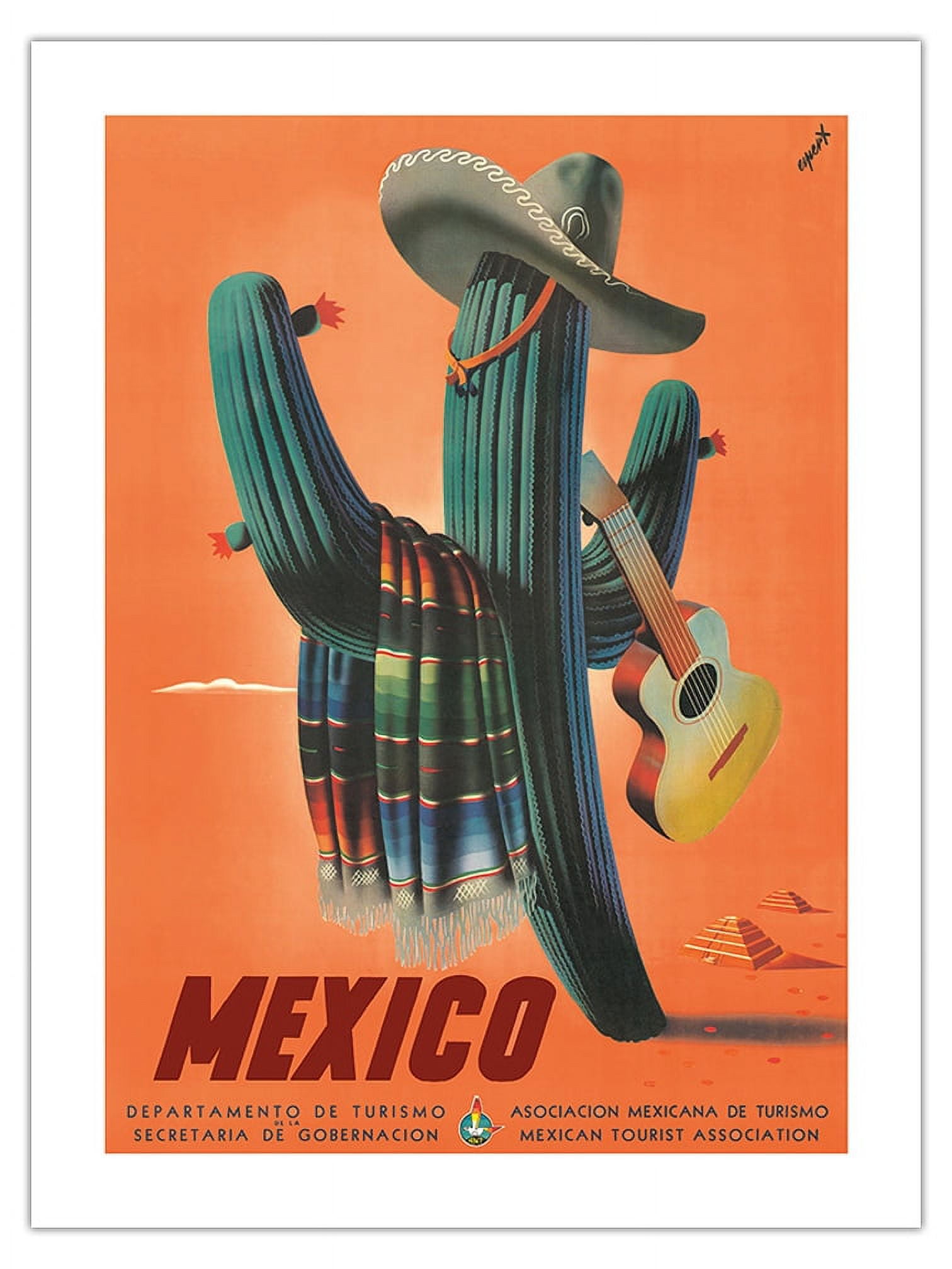 Mexico - Senor Cactus wearing a Sombrero Serape and Guitar - Mexican ...