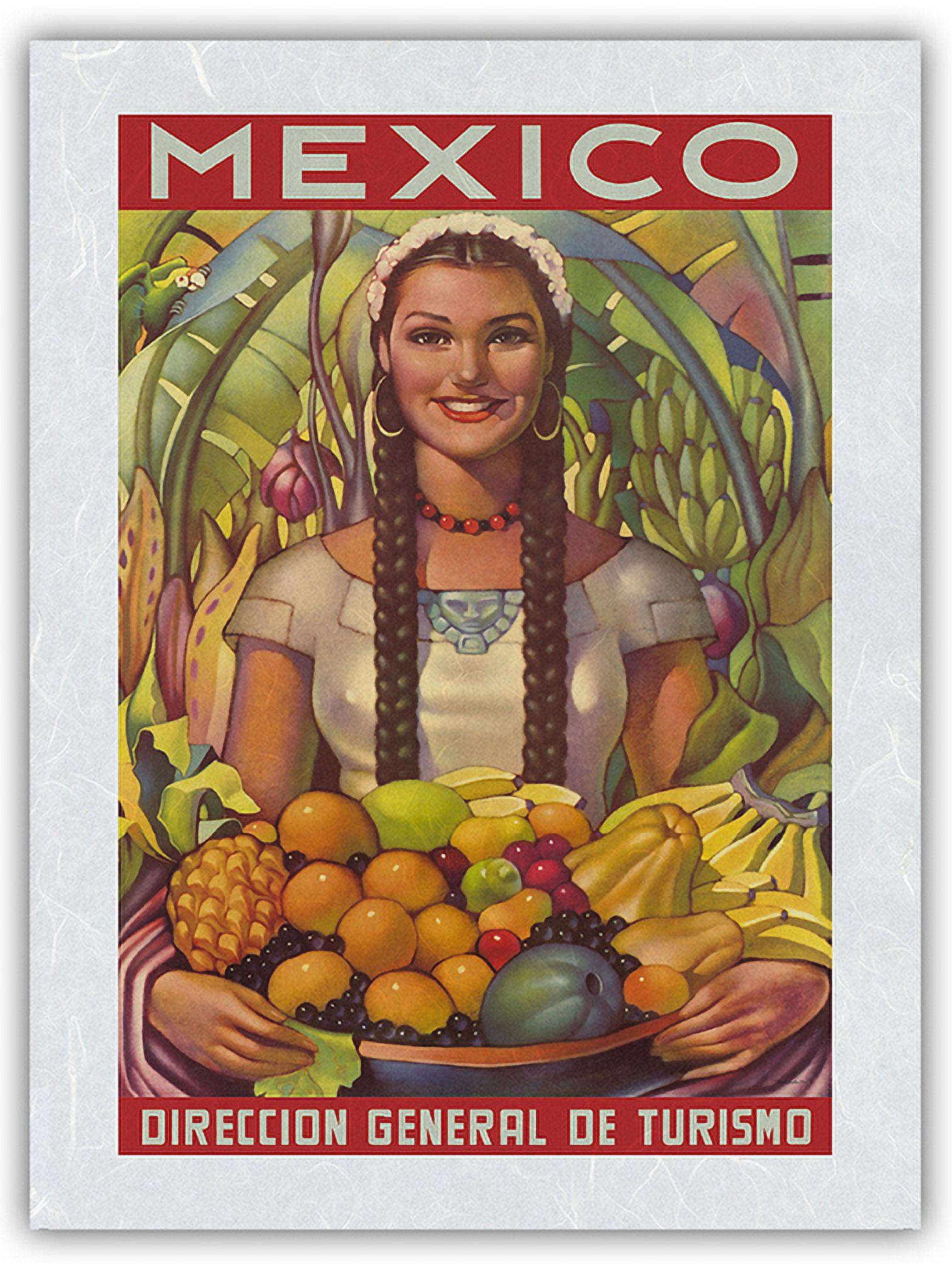 Mexico - Senorita with Fruit Bowl - Vintage Travel Poster by Jorge ...