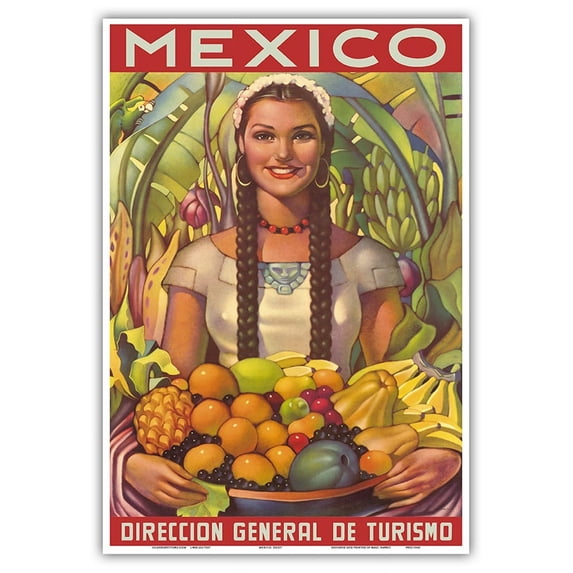 Mexico - Senorita with Fruit Bowl - Vintage Travel Poster by Jorge González Camarena c.1951 ...
