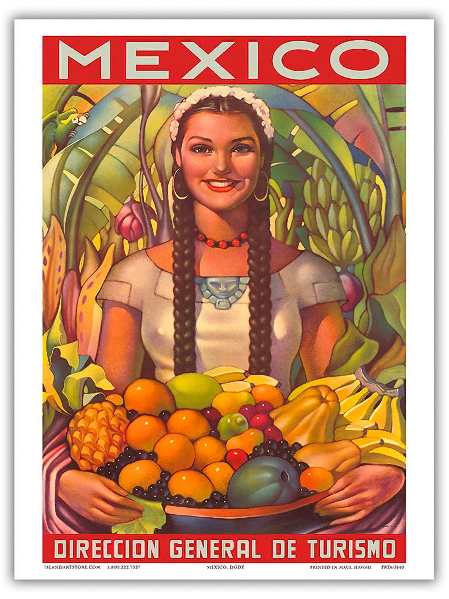 Mexico - Senorita with Fruit Bowl - Vintage Travel Poster by Jorge ...