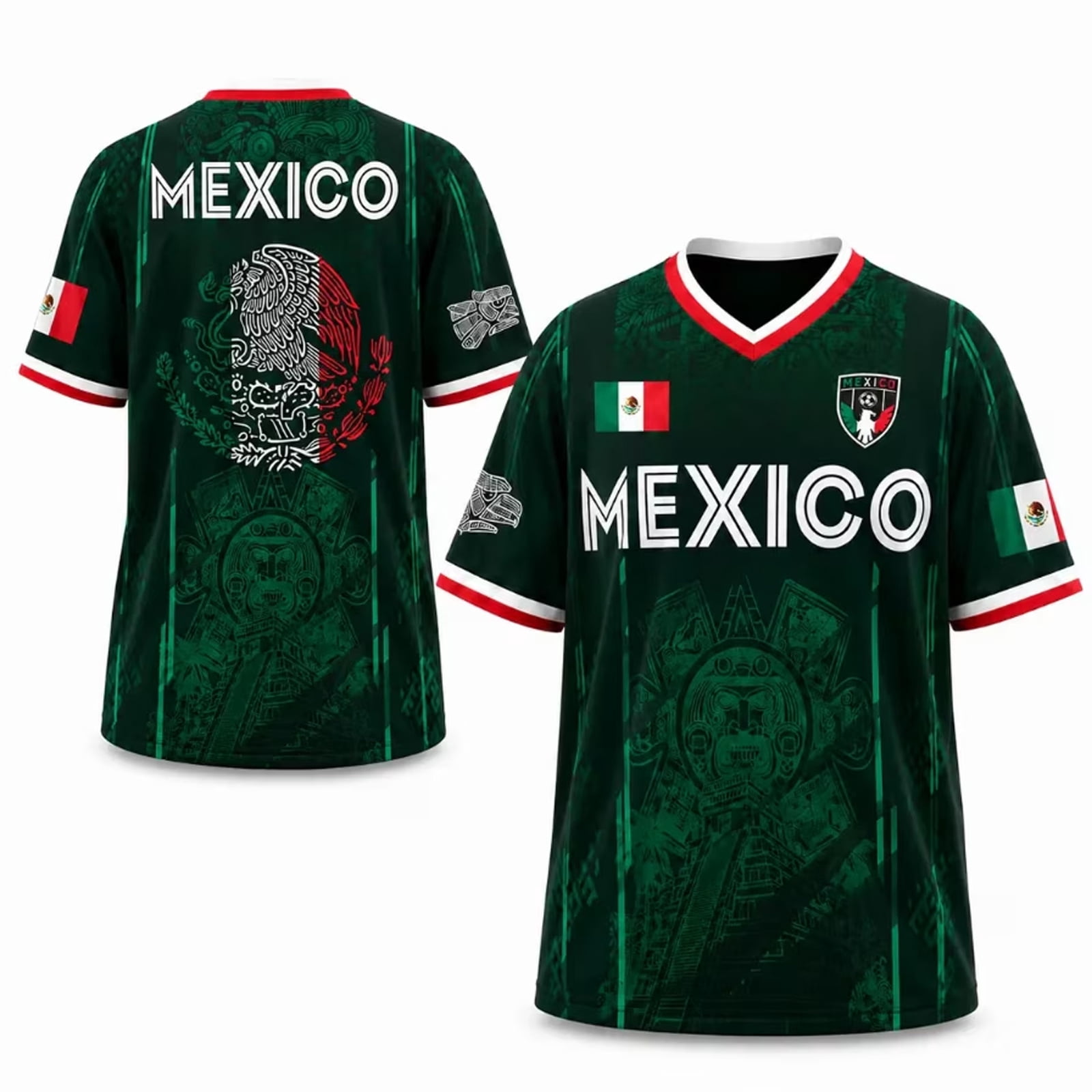 Mexico Soccer Jersey for Men Chichén Itzá Pyramid Graphic Crew Neck ...