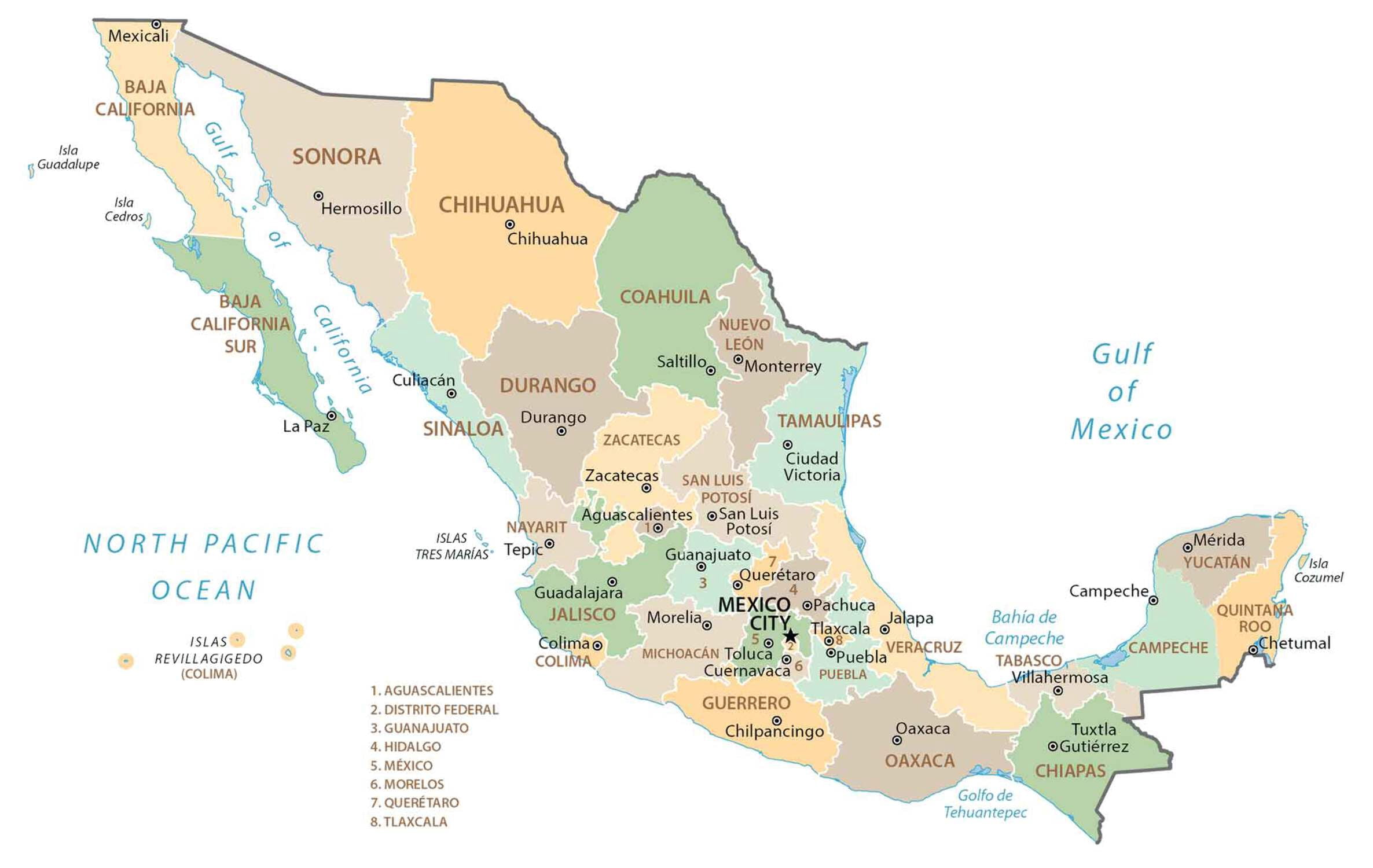 Mexico States Province Map GLOSSY POSTER PICTURE PHOTO PRINT BANNER ...