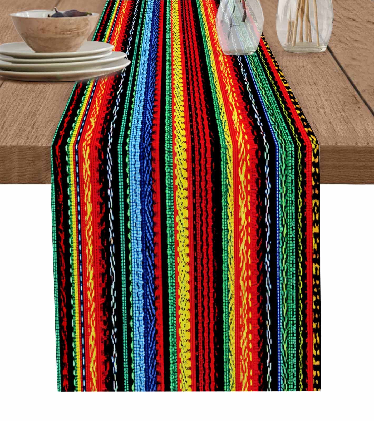 Mexico Striped Table Runner 72 Inches, Red Blue Green Rainbow Colored ...