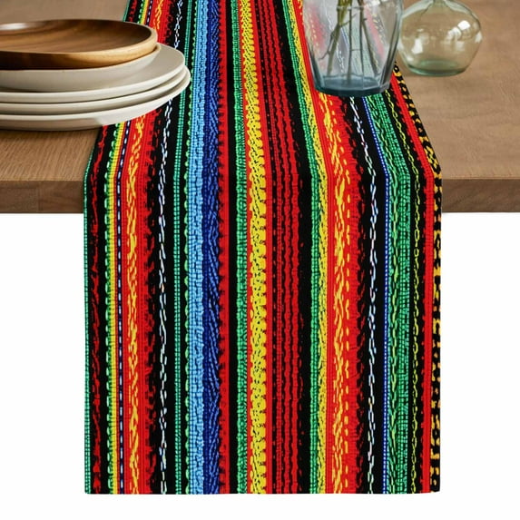 Mexico Stripes Table Runner, Colored Abstract Striped Orange Red Boho ...